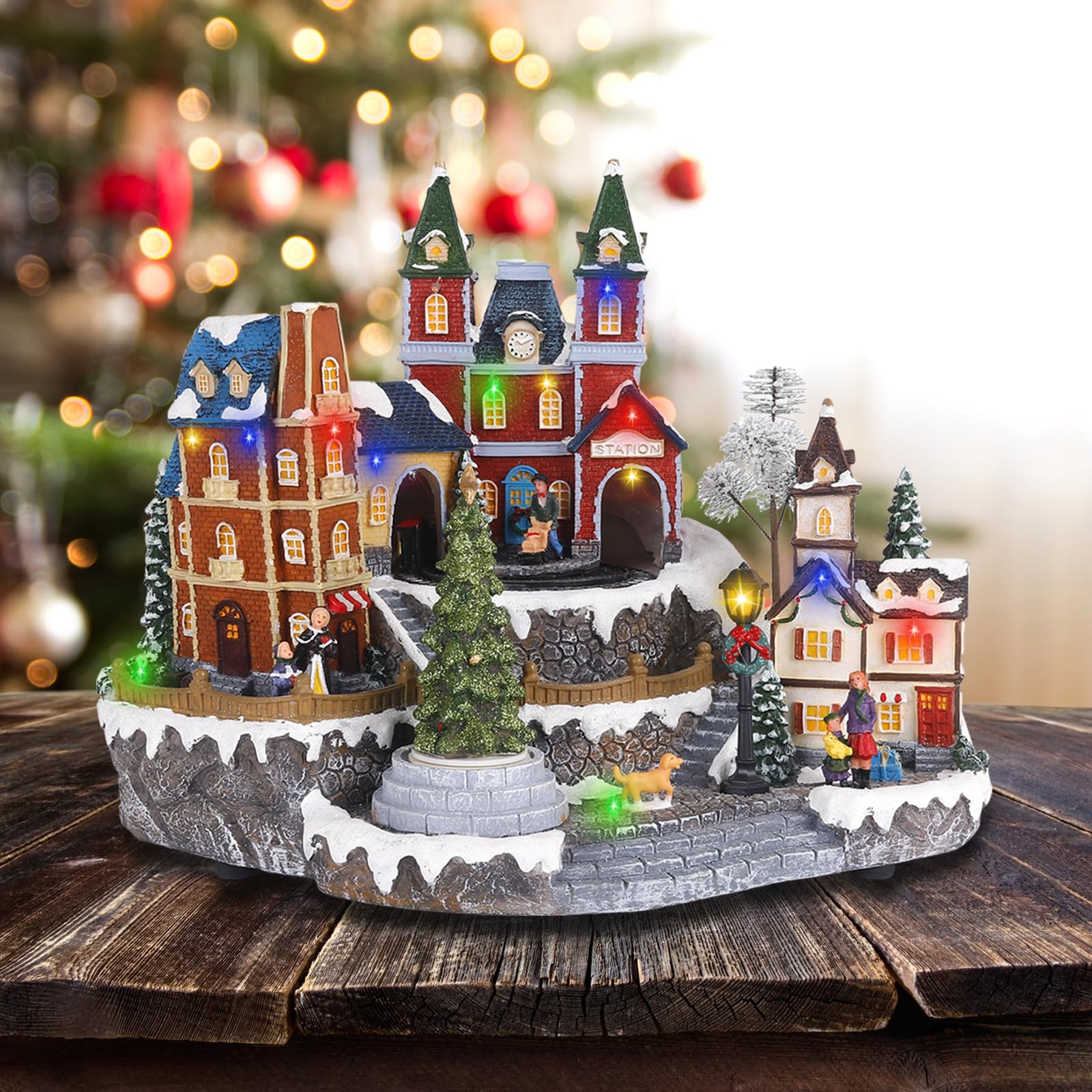 Teabelle Large Christmas Village House Musical Decoration with Rotating ...