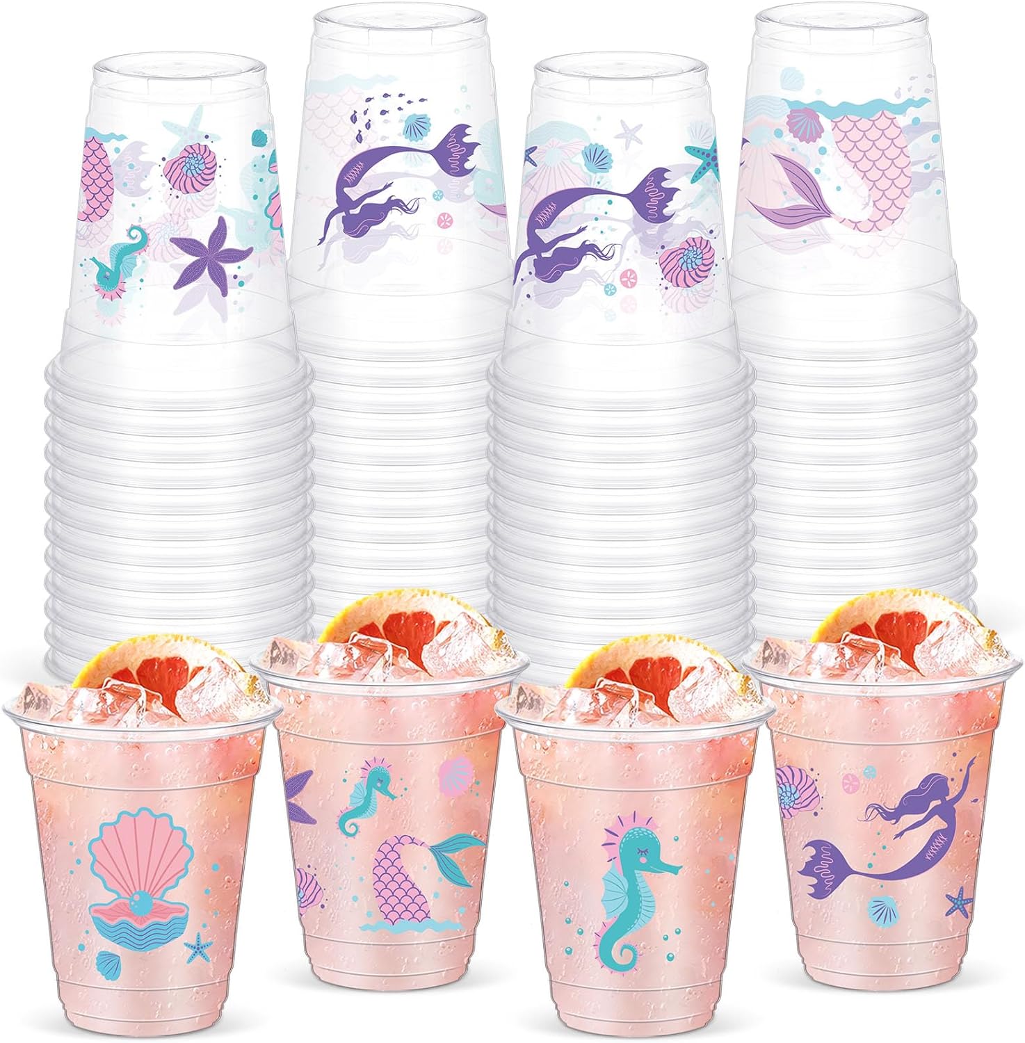 Amazon.com: Yaomiao 50 Pieces Mermaid Party Cups Bulk 12 Oz Disposable ...