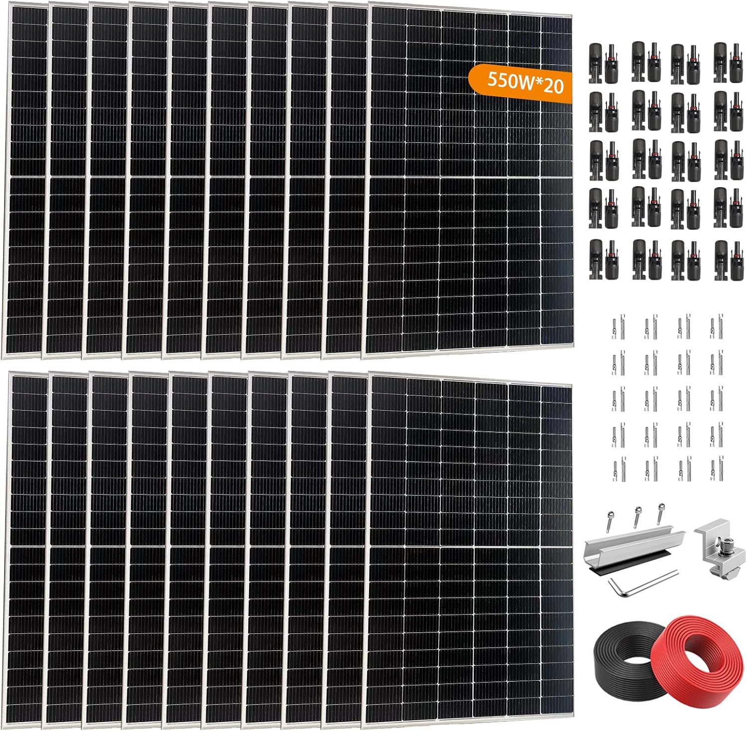 Amazon.com : 20pcs 550W Mono Solar Panel with Mounting Brackets, 11KW ...