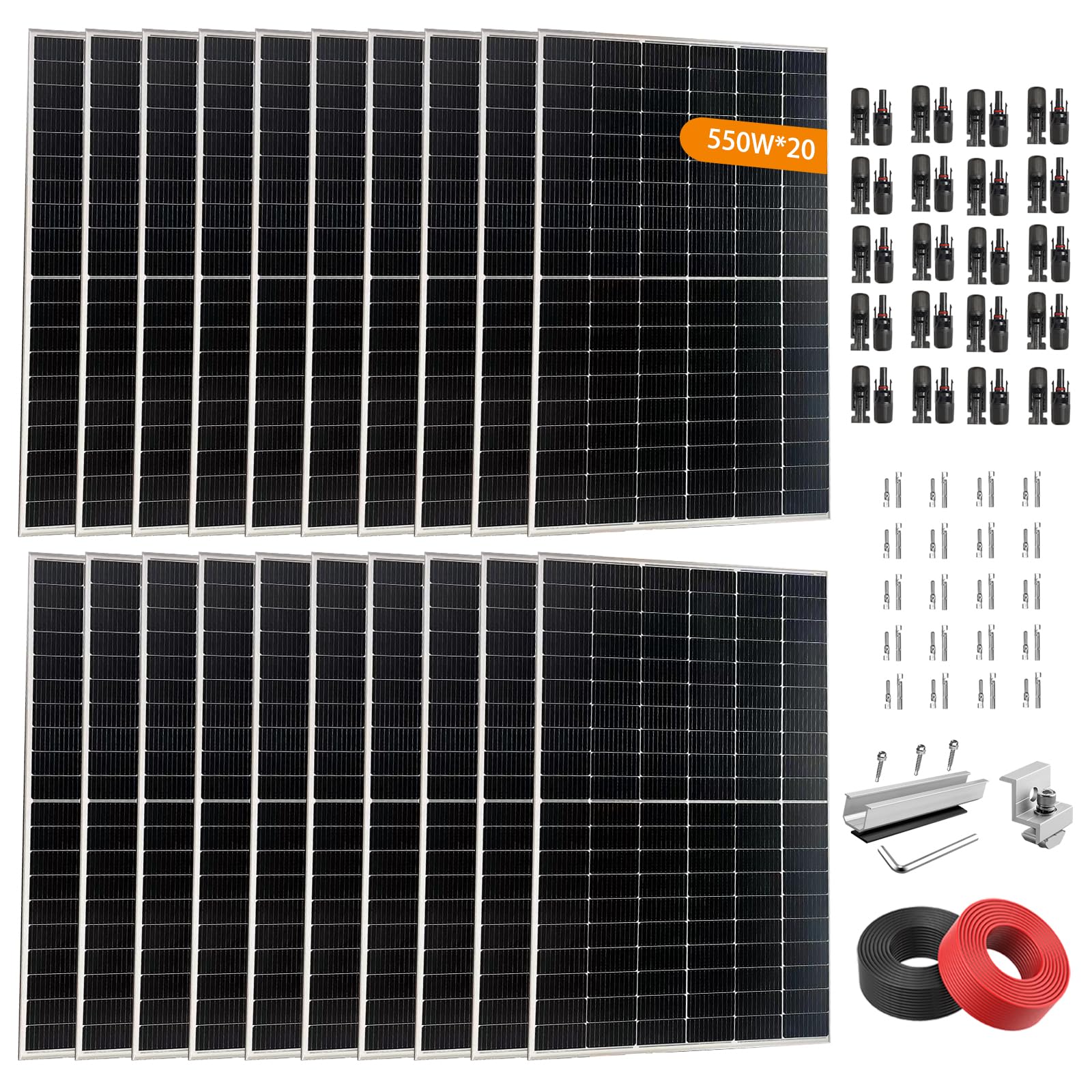 Amazon.com : 20pcs 550W Mono Solar Panel with Mounting Brackets, 11KW ...