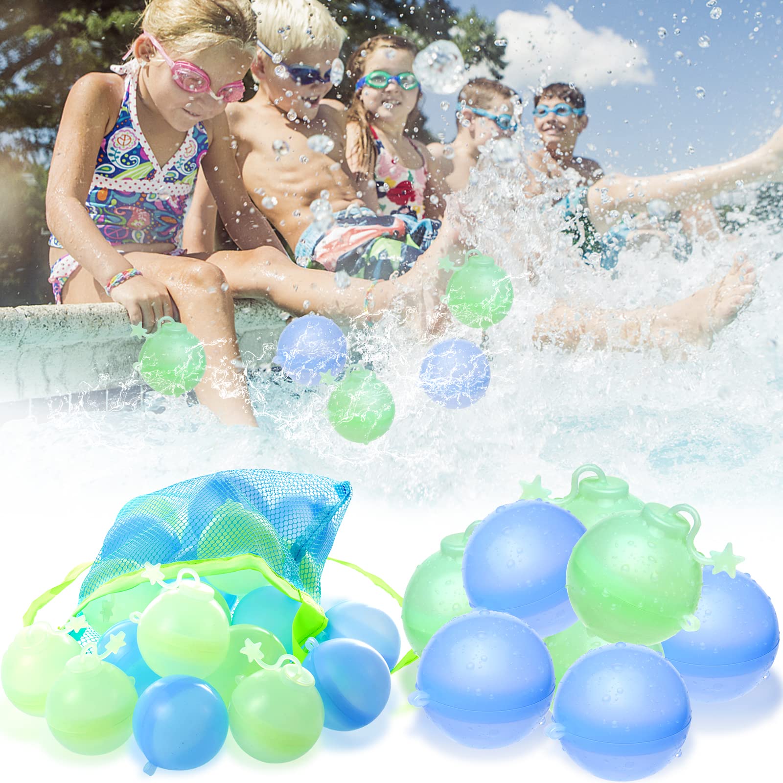 Gemeer Reusable Water Balloons - 8 Pack Balloons Quick Fill Self ...