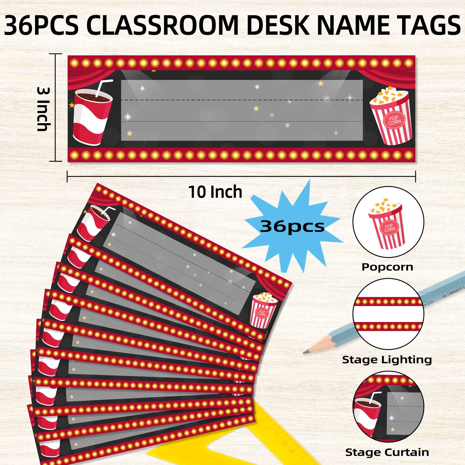 Snapklik.com : 36Pcs Movie Night Popcorn Name Plate For Desk Classroom ...