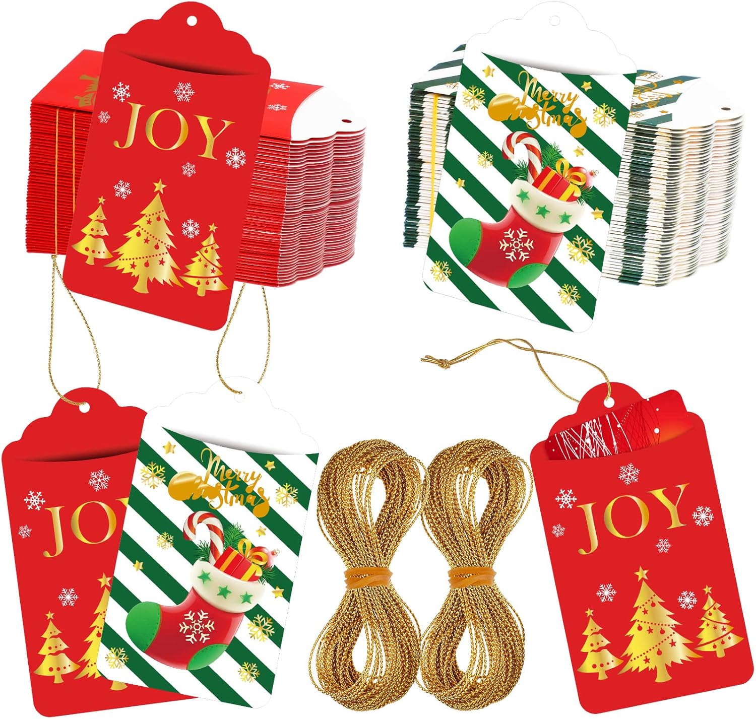 Amazon.com: 100 Pcs Christmas Card Gift Holder Tags with Ribbon Tie ...