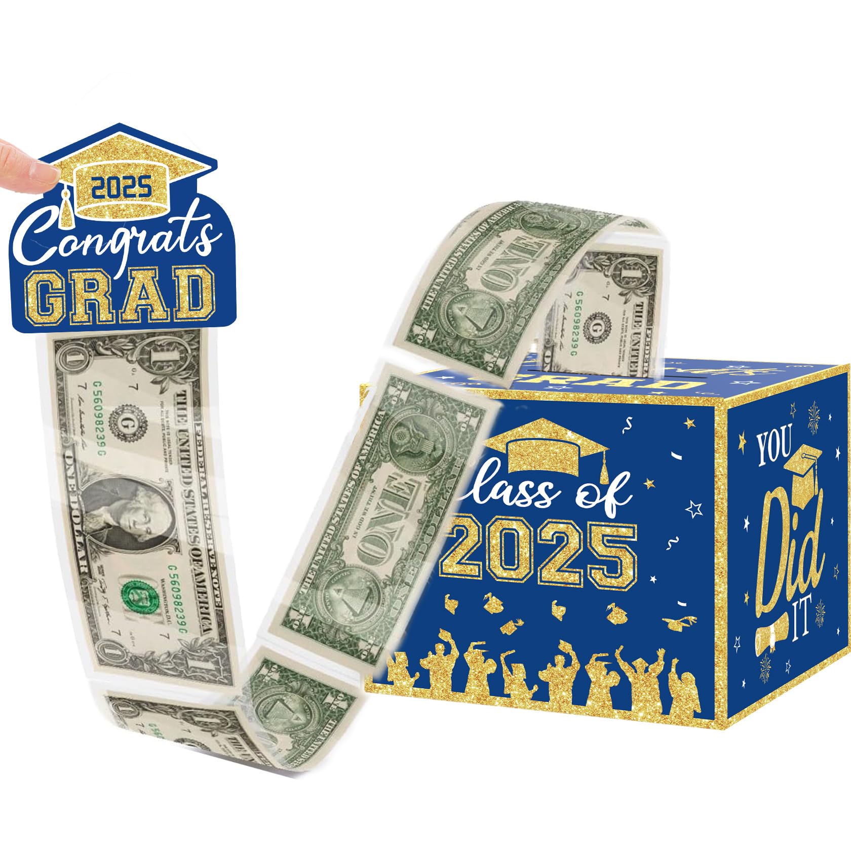 Amazon.com: Blue Gold Graduation Money Box for Cash Gift Pull, Blue ...