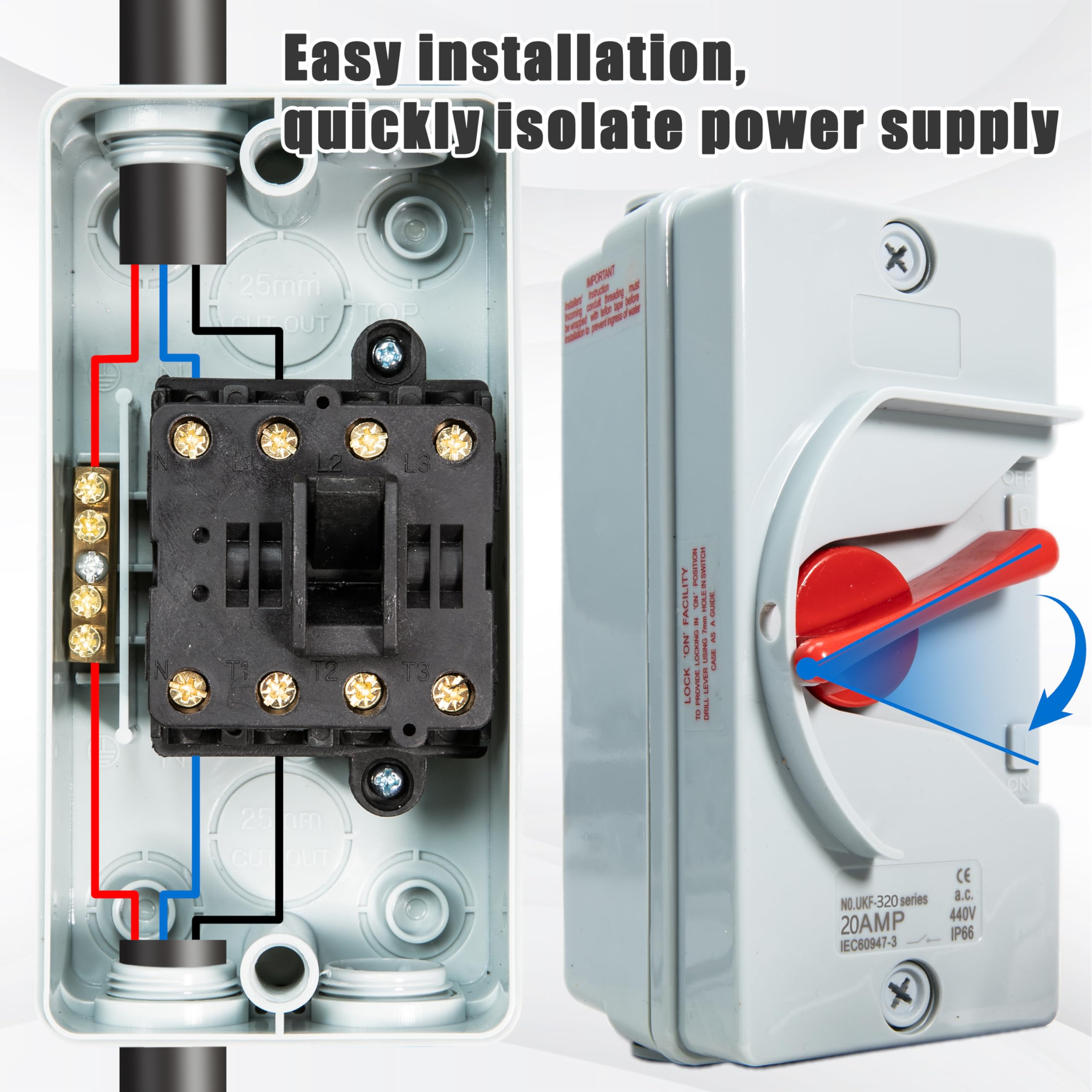 Snapklik.com : Enclosed Motor Disconnect Switch 20A 3Pole 440V Heavy ...