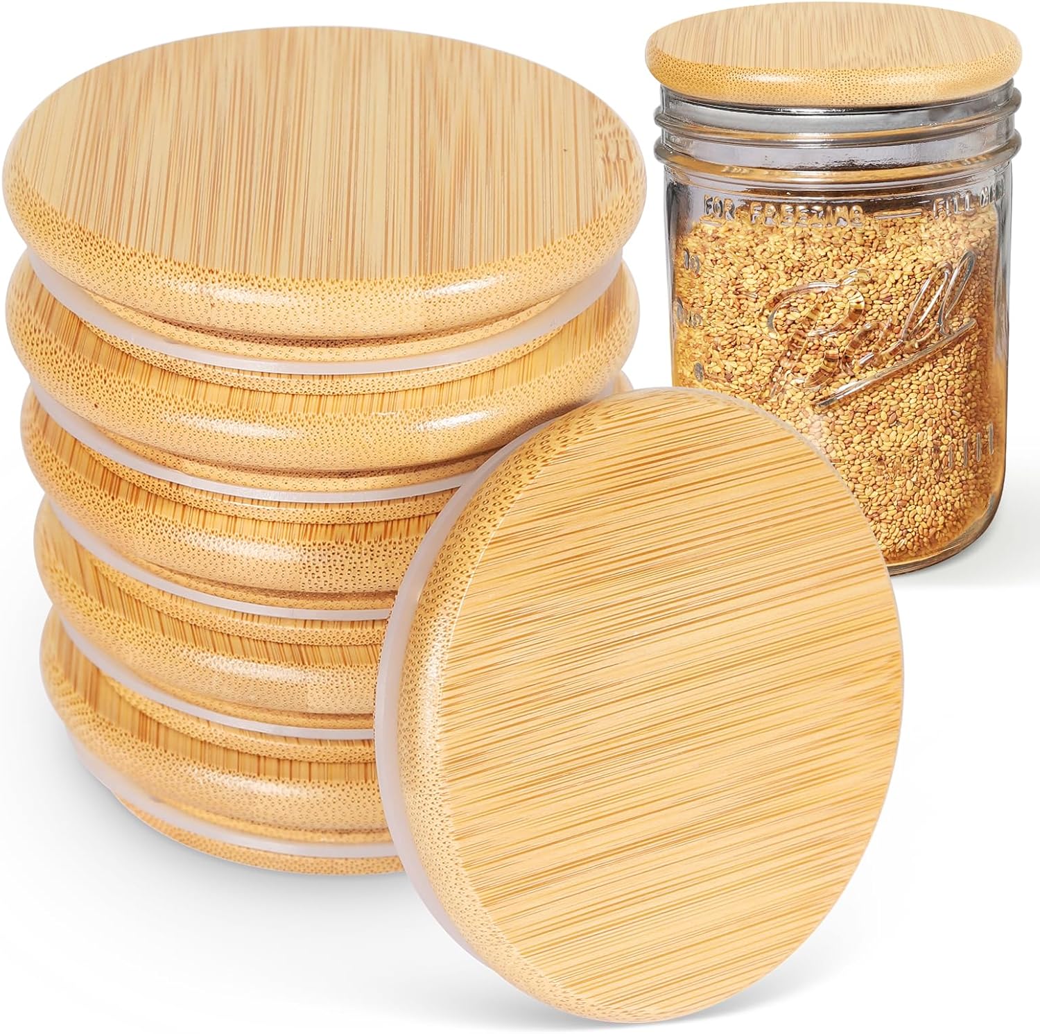 Amazon.com: 6 Pack Regular Mouth Bamboo Mason Jar Lids, Wooden Ball Jar Lids with Airtight ...