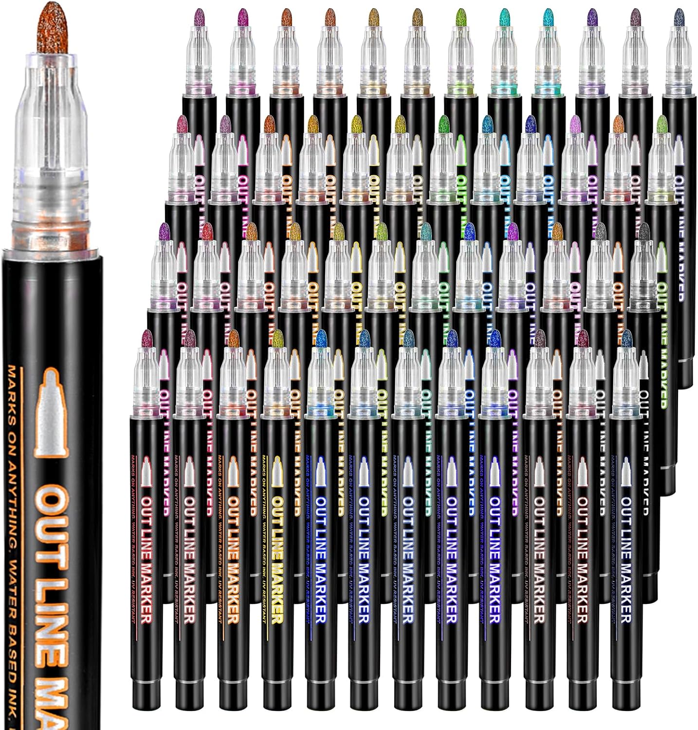 Amazon.com: Kifmurase 48PCS Outline Shimmer Markers Bulk, Double Line ...