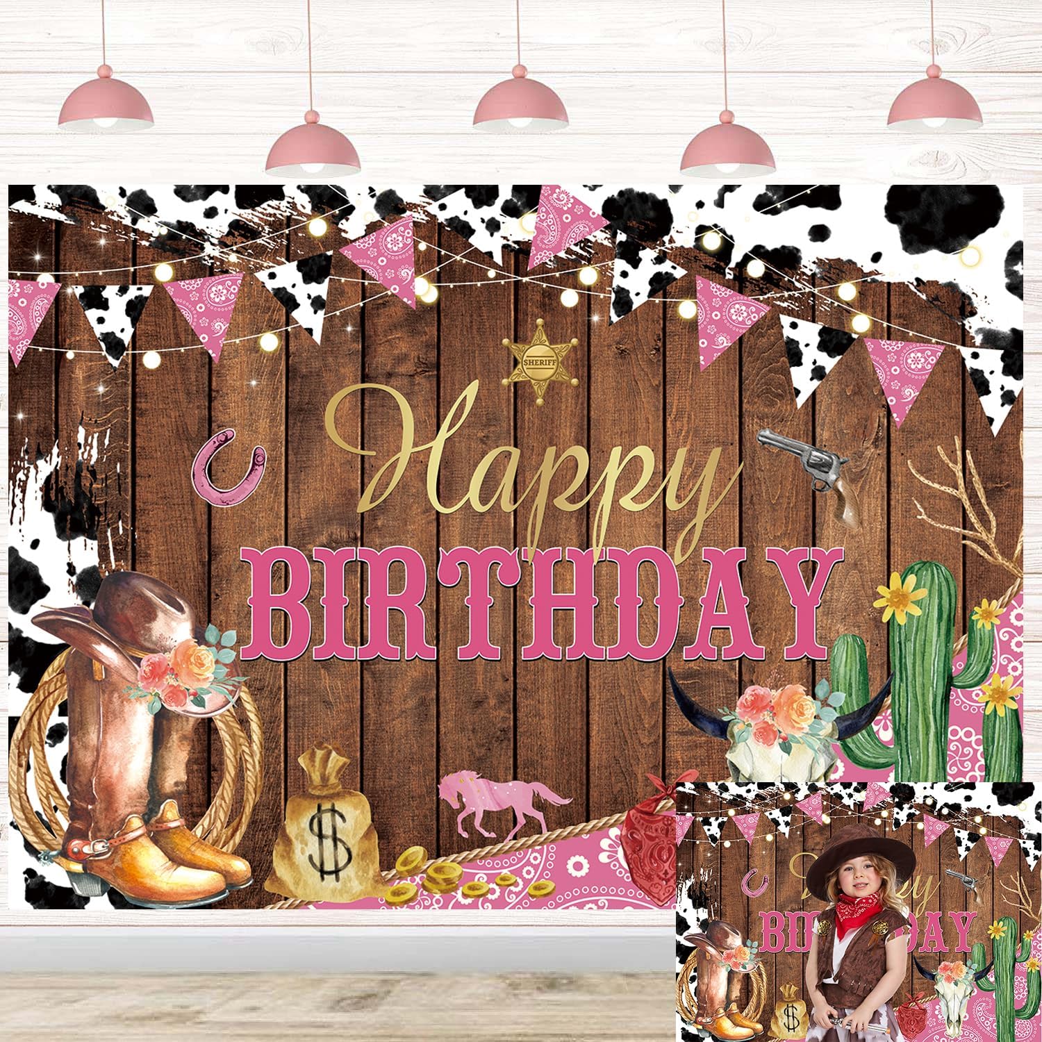 Amazon.com : Mocsicka Western Cowboy Happy Birthday Backdrop Brown Wood ...