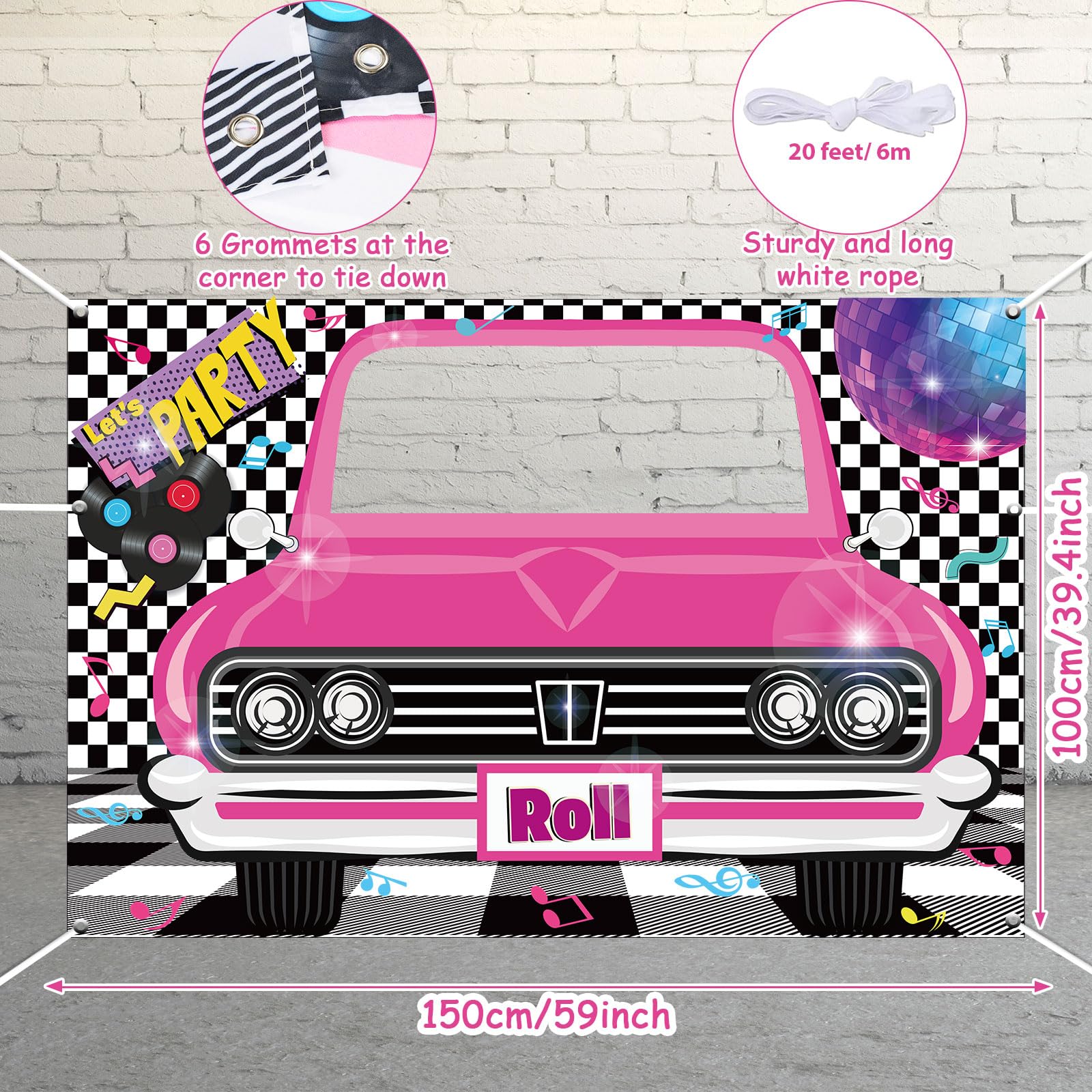 Snapklik.com : 50s Theme Party Decorations Pink Car Photo Prop Backdrop ...