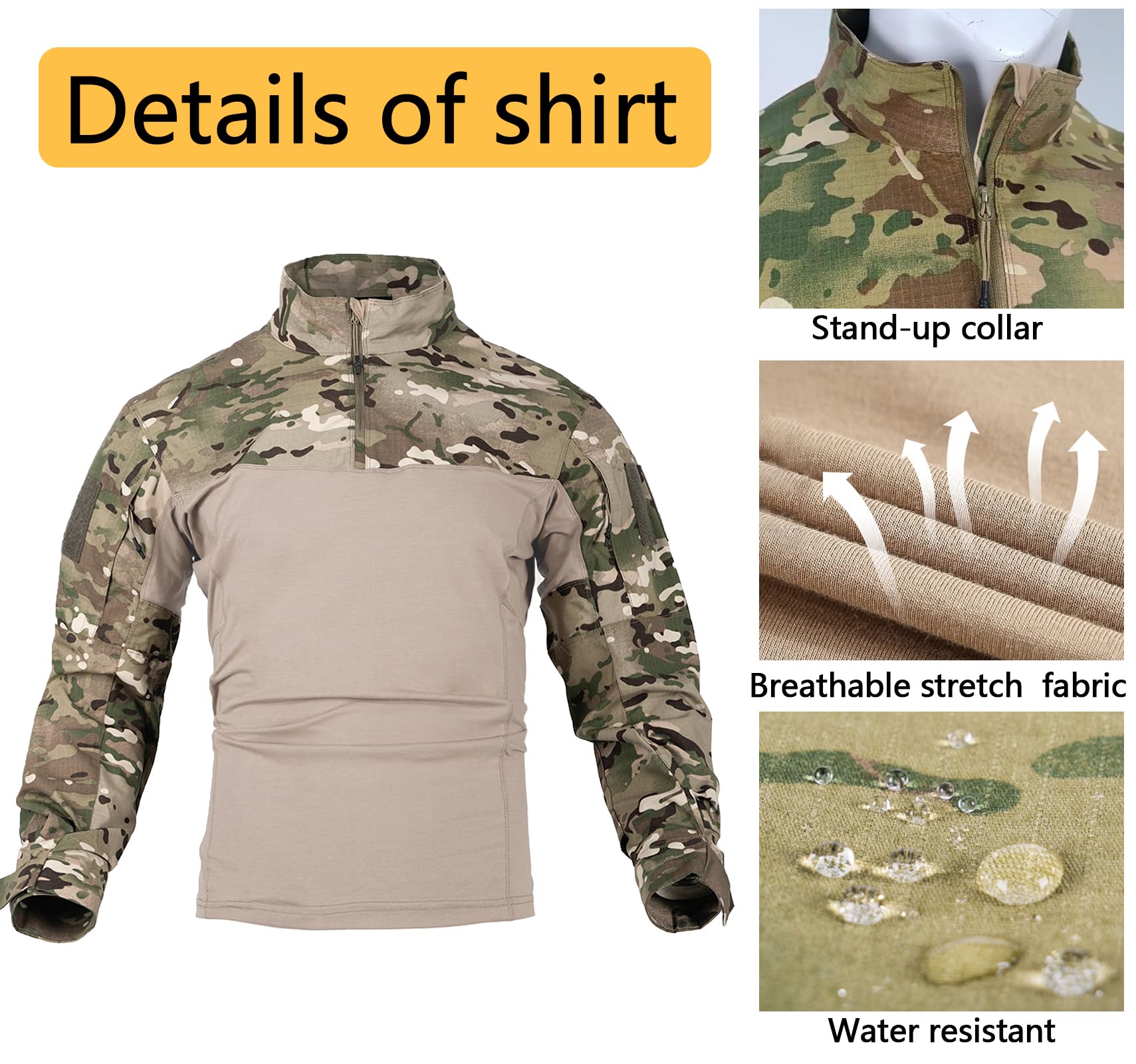 Snapklik.com : MERJAZ Tactical Shirt For Men 1/4 Zip Camo Shirt Long ...