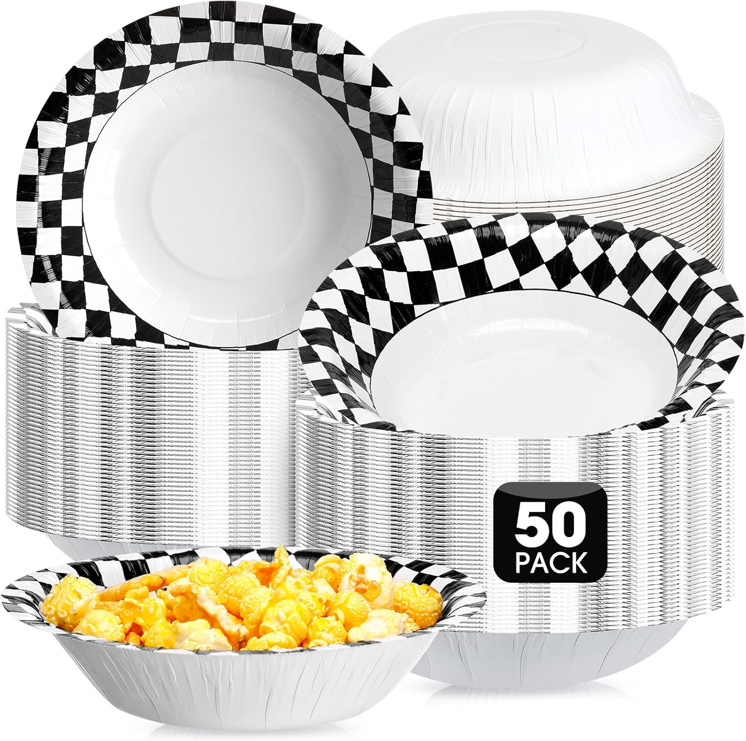 Amazon.com: SiliFine 50 Pcs 16oz Black and White Checkered Paper Bowls ...