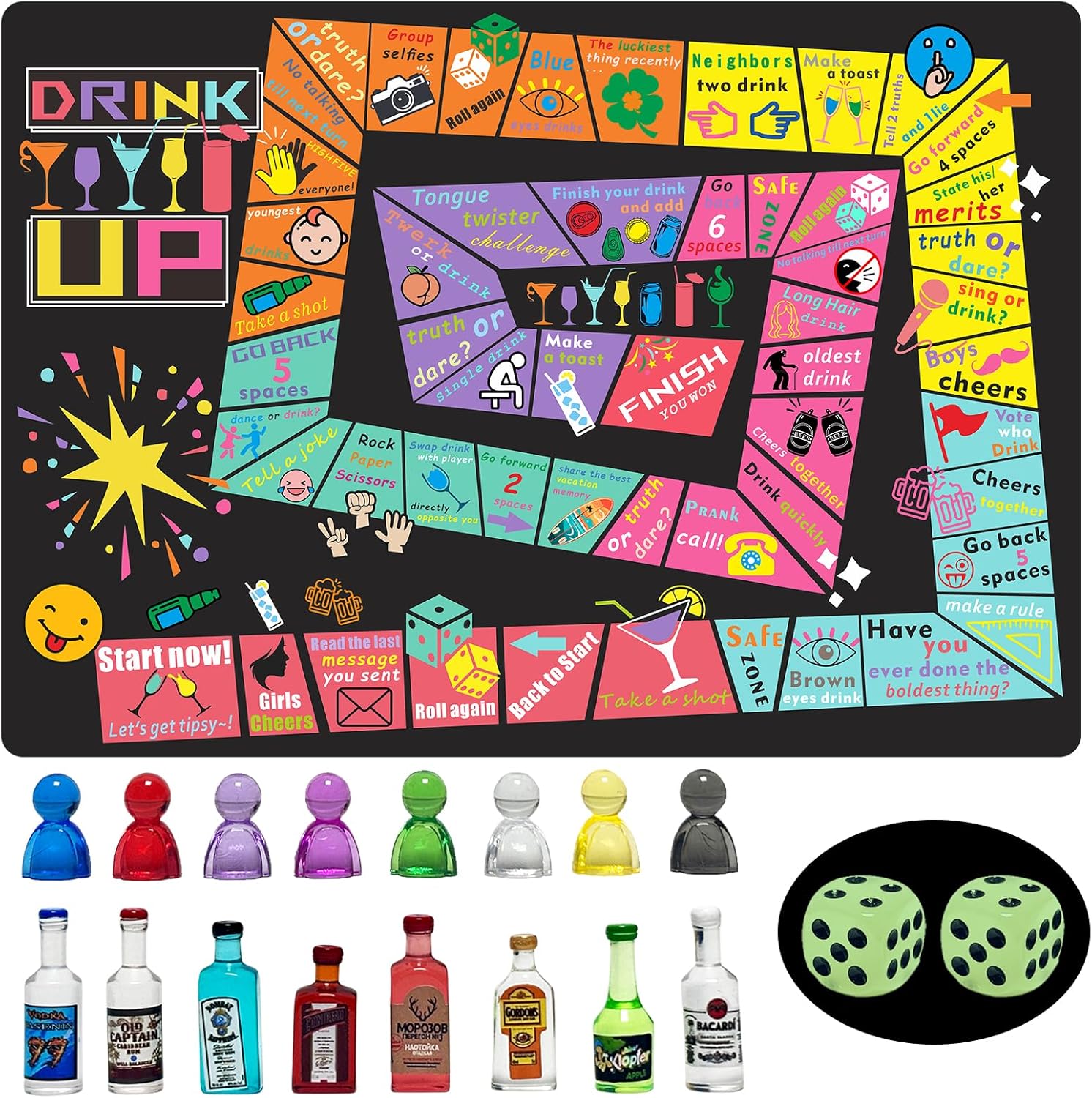 Amazon.com: Rosafinal Drinking Game for Adults – Large Rubber Mat Party ...