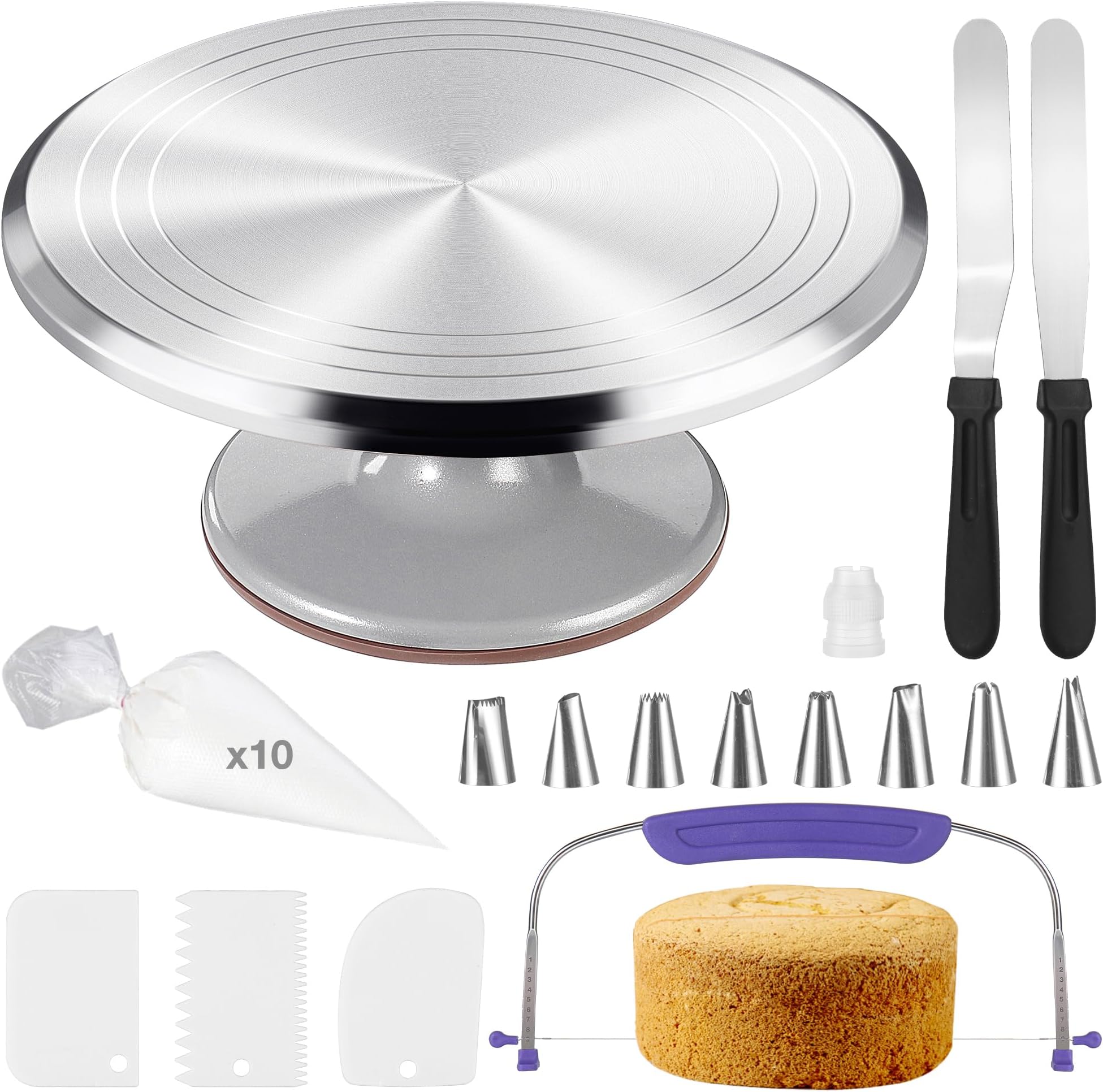Amazon.com: Kootek Aluminium Alloy Revolving Cake Stand and 15pcs Cake ...