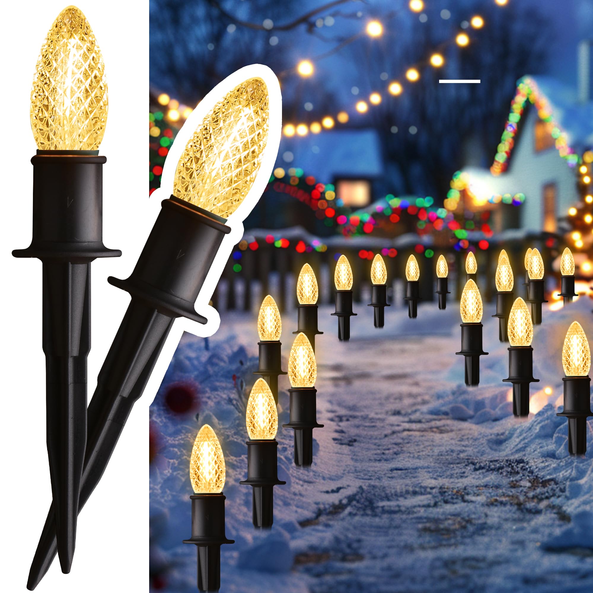 C9 Christmas Pathway Lights Outdoor - 29FT 25 LED Strawberry String ...