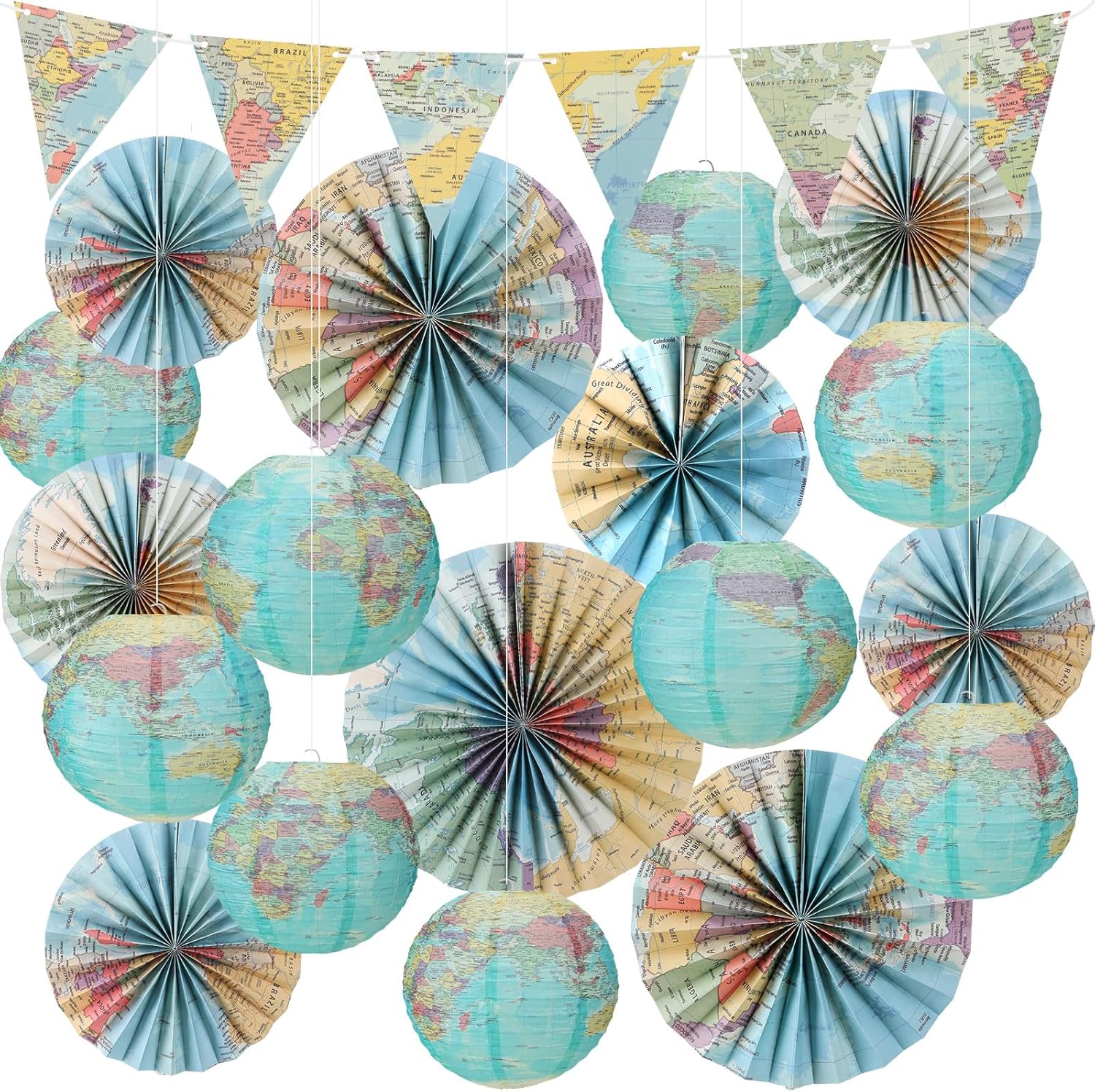 Amazon.com: Tujoe 19 Pcs Map Classroom Decorations Travel Themed Party ...