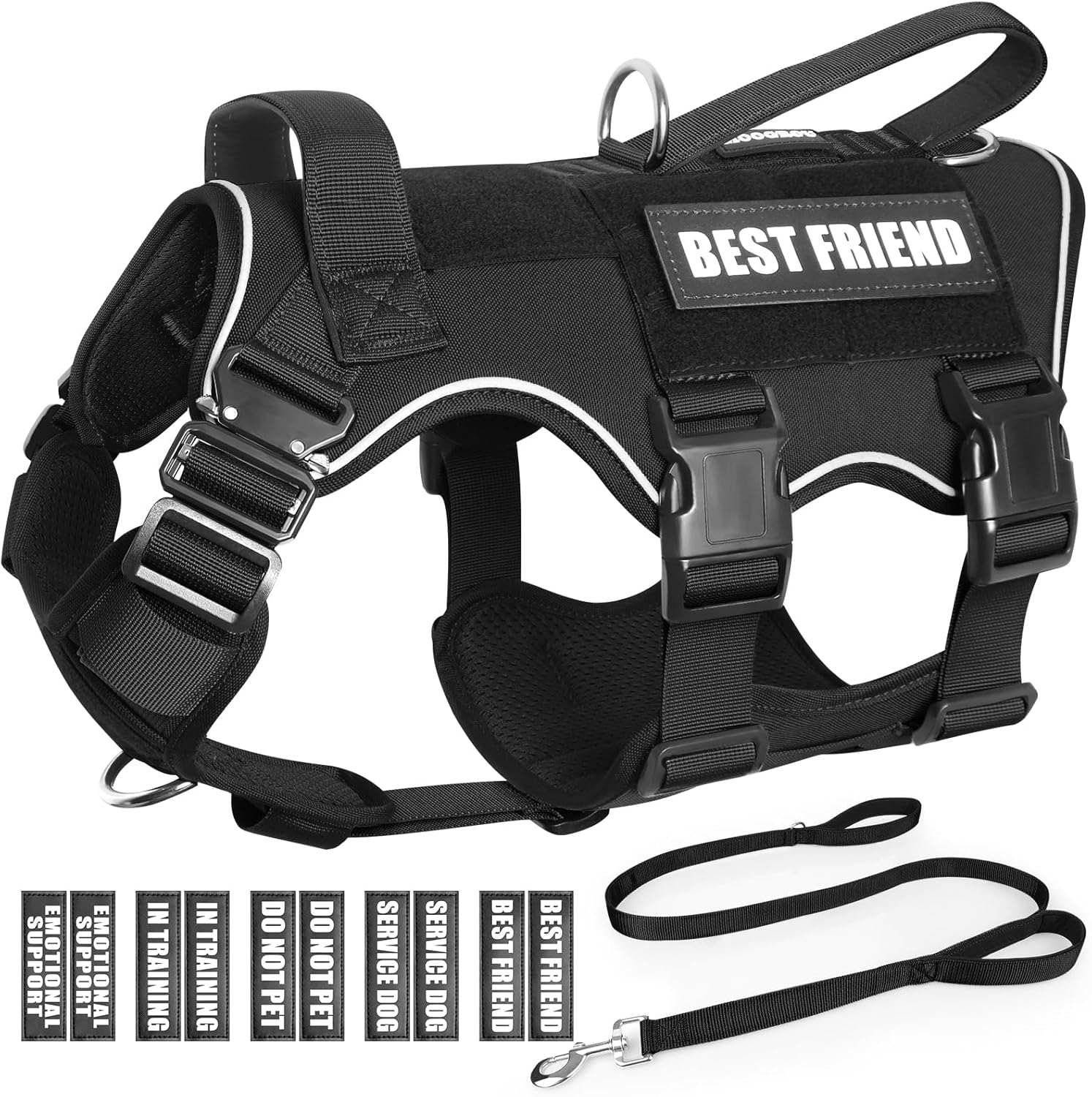 Amazon.com : MOOGROU Tactical Service Dog Vest and Leash Set,Heavy Duty Harness with Metal ...