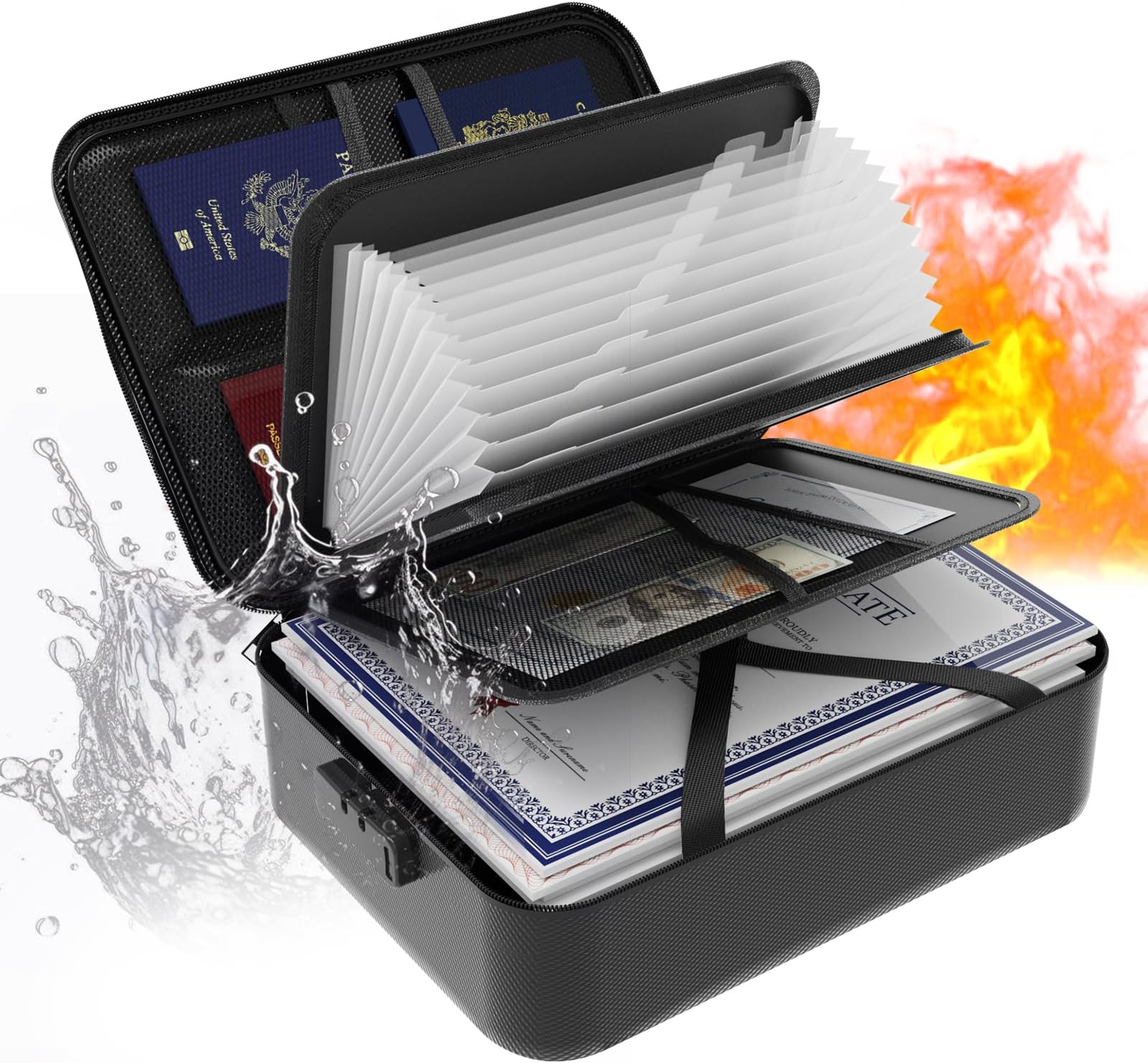 Fireproof Document Box with Accordion File Folder,Important Document ...