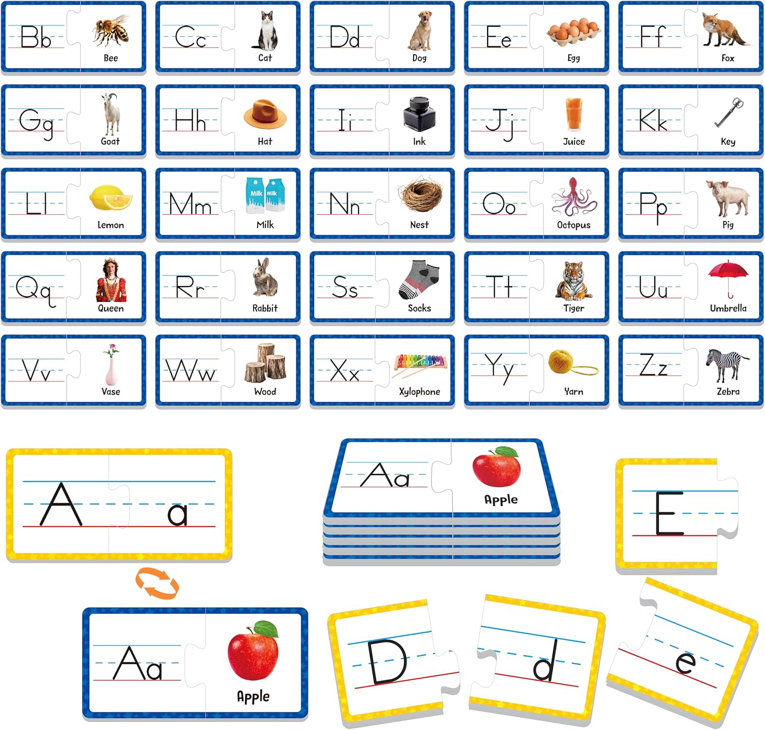 Amazon.com: Alphabet Puzzle Cards, 26 PCS Double-Sided Puzzle Cards ...