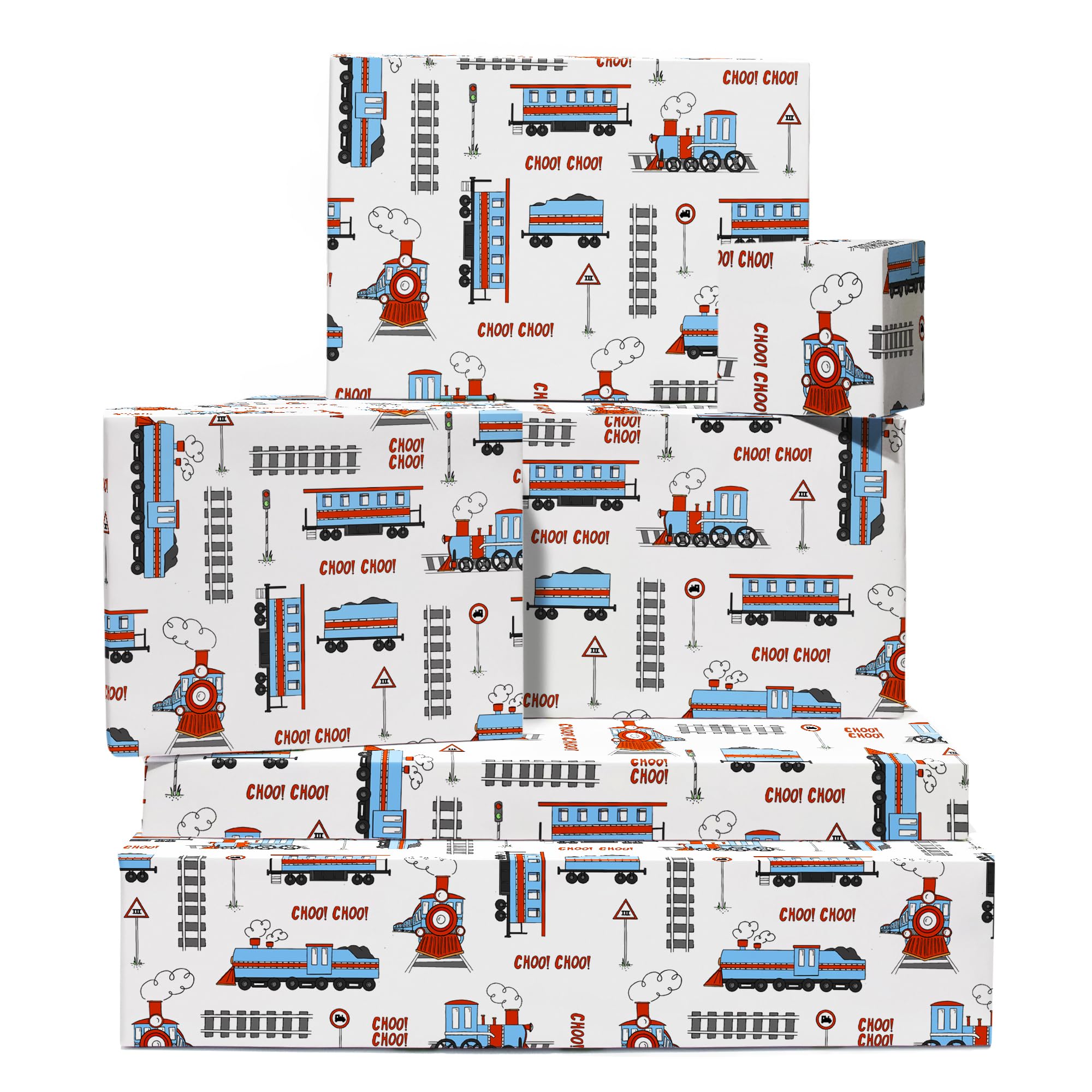 Train Wrapping Paper for Boys - 6 White Gift Wrap Sheets - Vintage ...