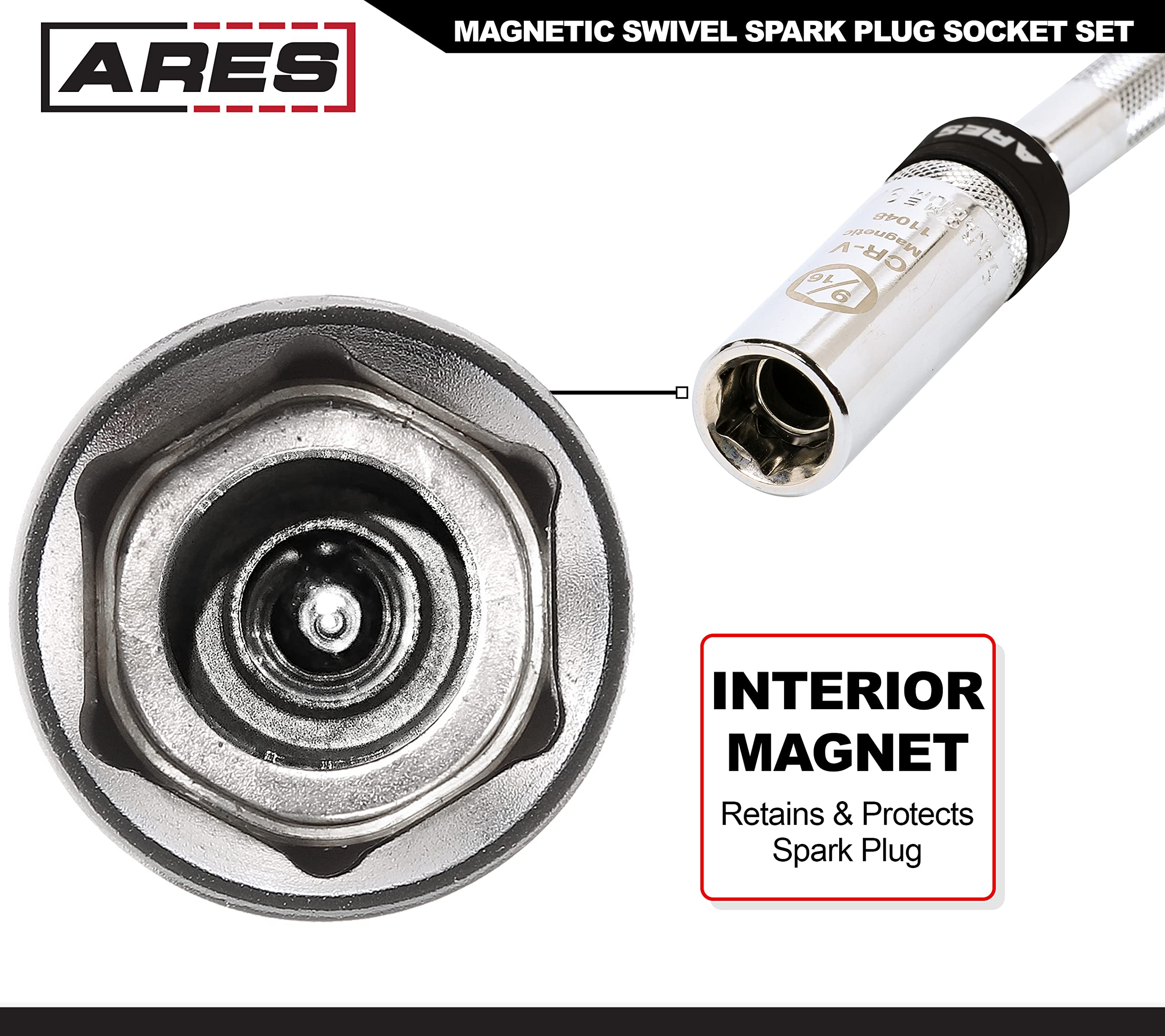 Snapklik.com : ARES 11052-5-Piece Magnetic Swivel Spark Plug Socket Set ...