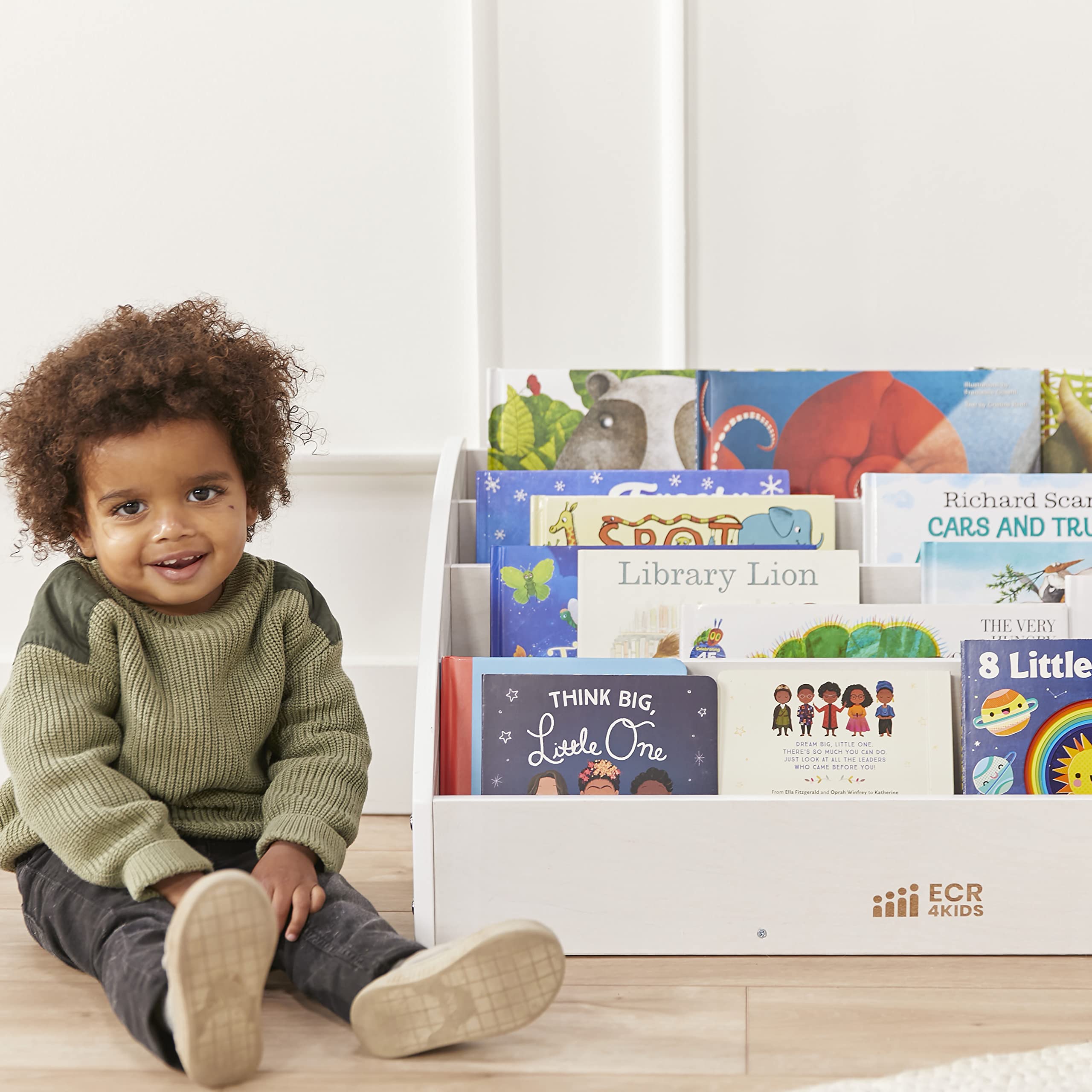 ECR4Kids Toddler Book Display, Beginner Bookshelf, White Wash