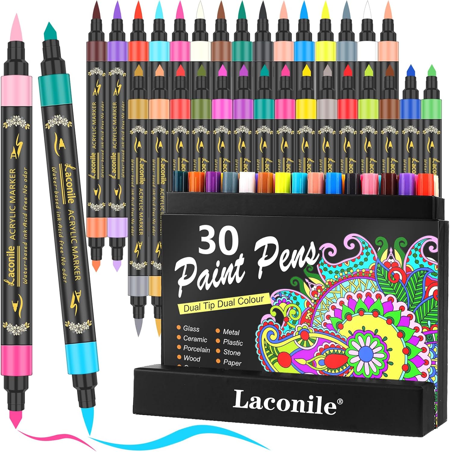 Laconile 30 Acryl Marker Stifte mit 60 Farben, Acrylstifte für Steine ...