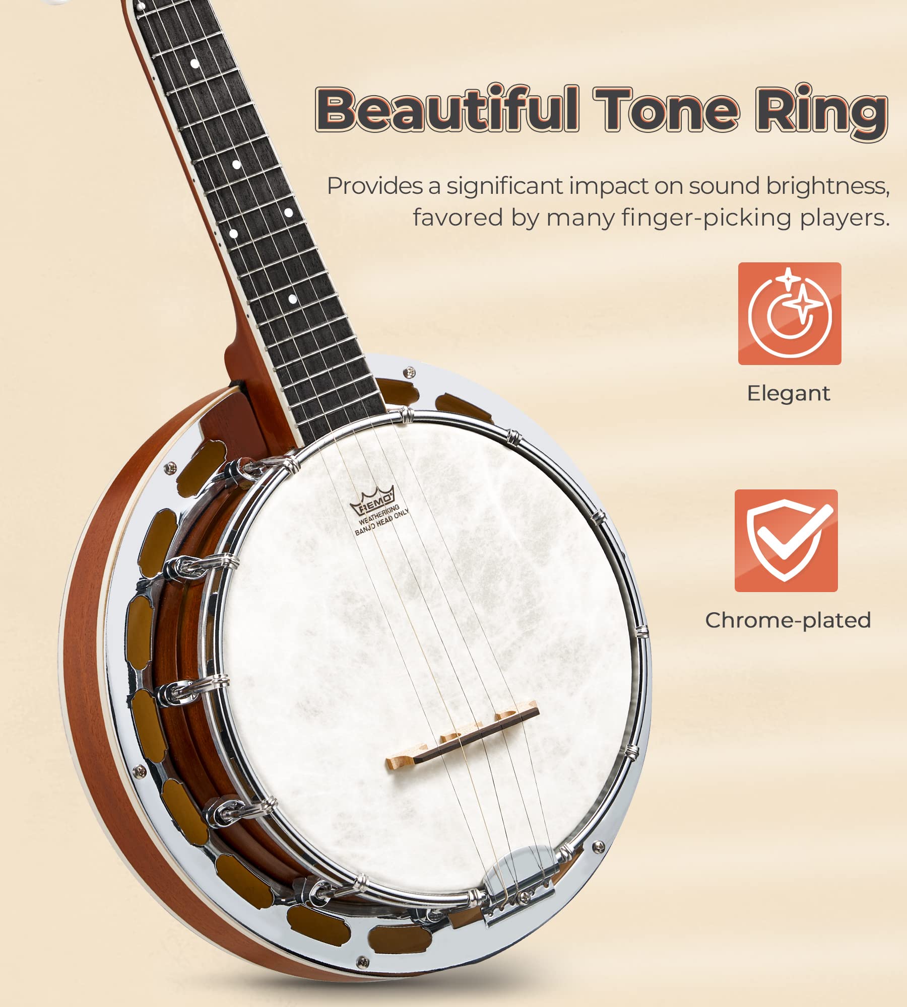 Vangoa 5 String Banjo with Tone Ring, 26 Inch Mini Banjo 5 String ...
