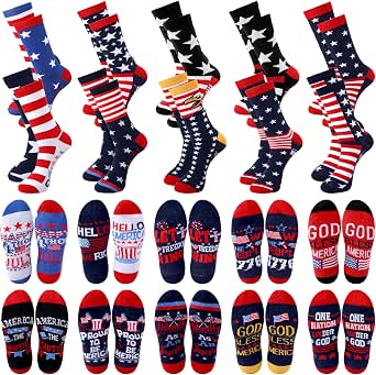 Amazon.com: Jeyiour 10 Pairs American Flag Socks 4th of July Patriots ...