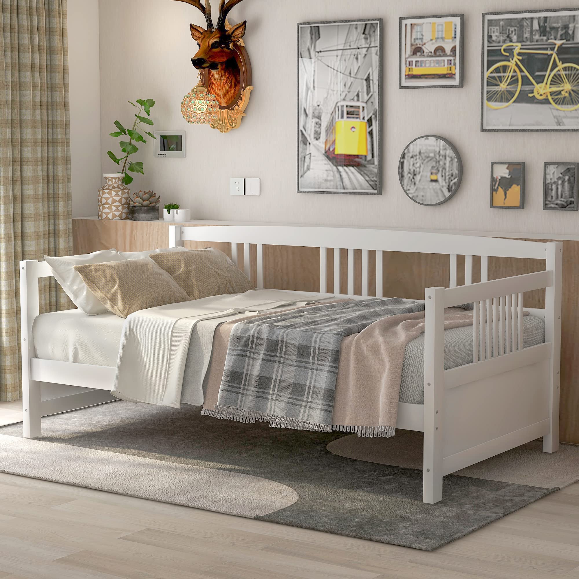 Amazon.com: QJM Wood Daybed Frame, Twin Daybed with Wooden Slats ...