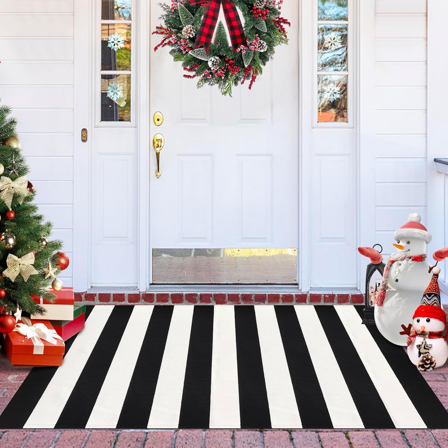 Amazon.com: Aoczes Black and White Striped Rug 3x5 Front Door Mat ...