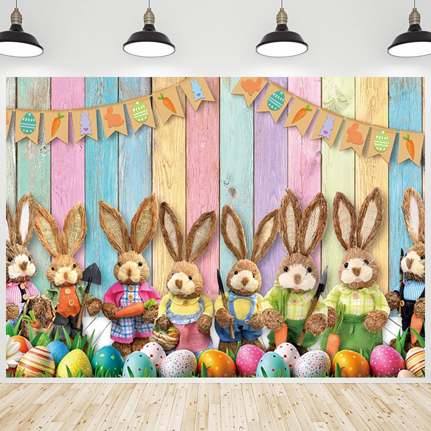 Amazon.com : CRTPOD Spring Easter Backdrop Rustic Wood Colorful Eggs ...