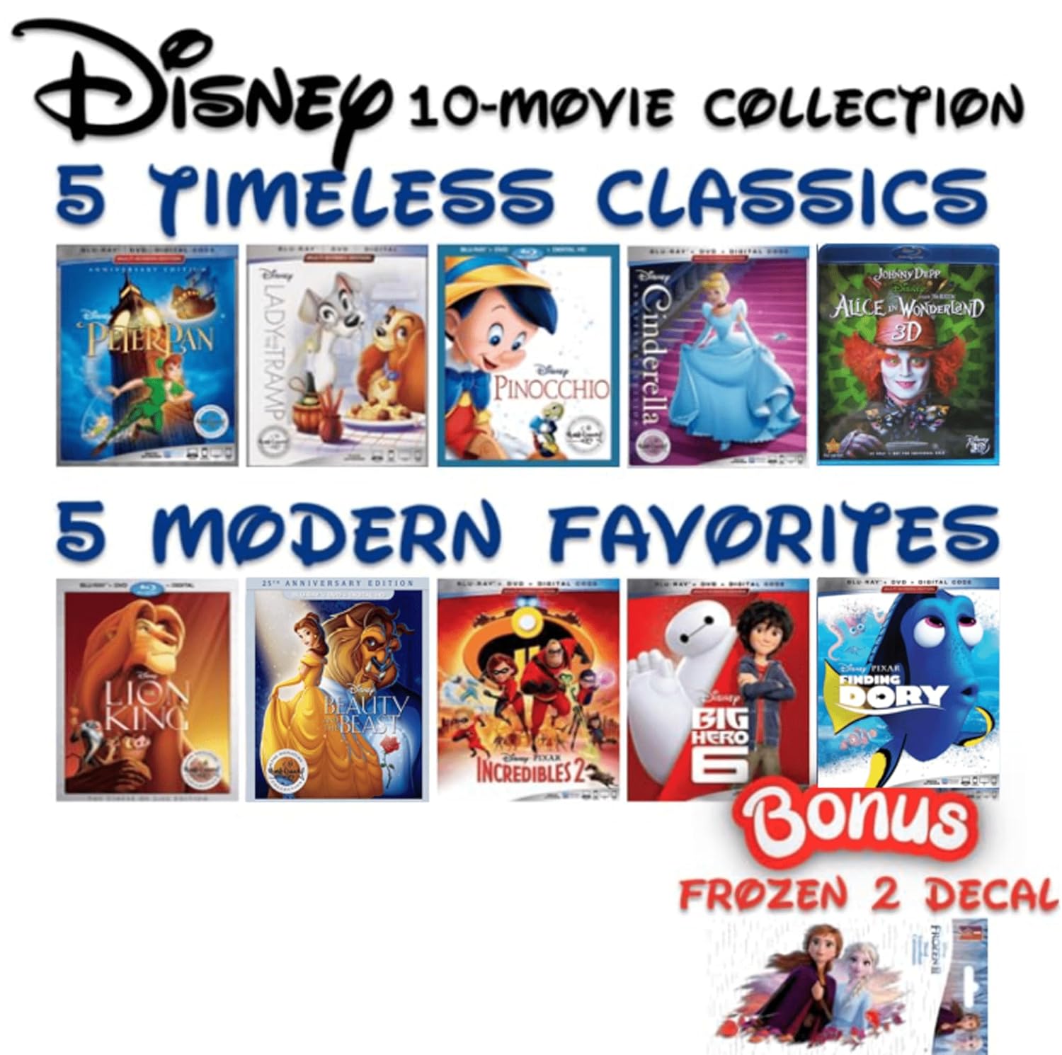 Amazon.com: Disney 10-Movie Classic & Modern Blu-ray + DVD Collection ...
