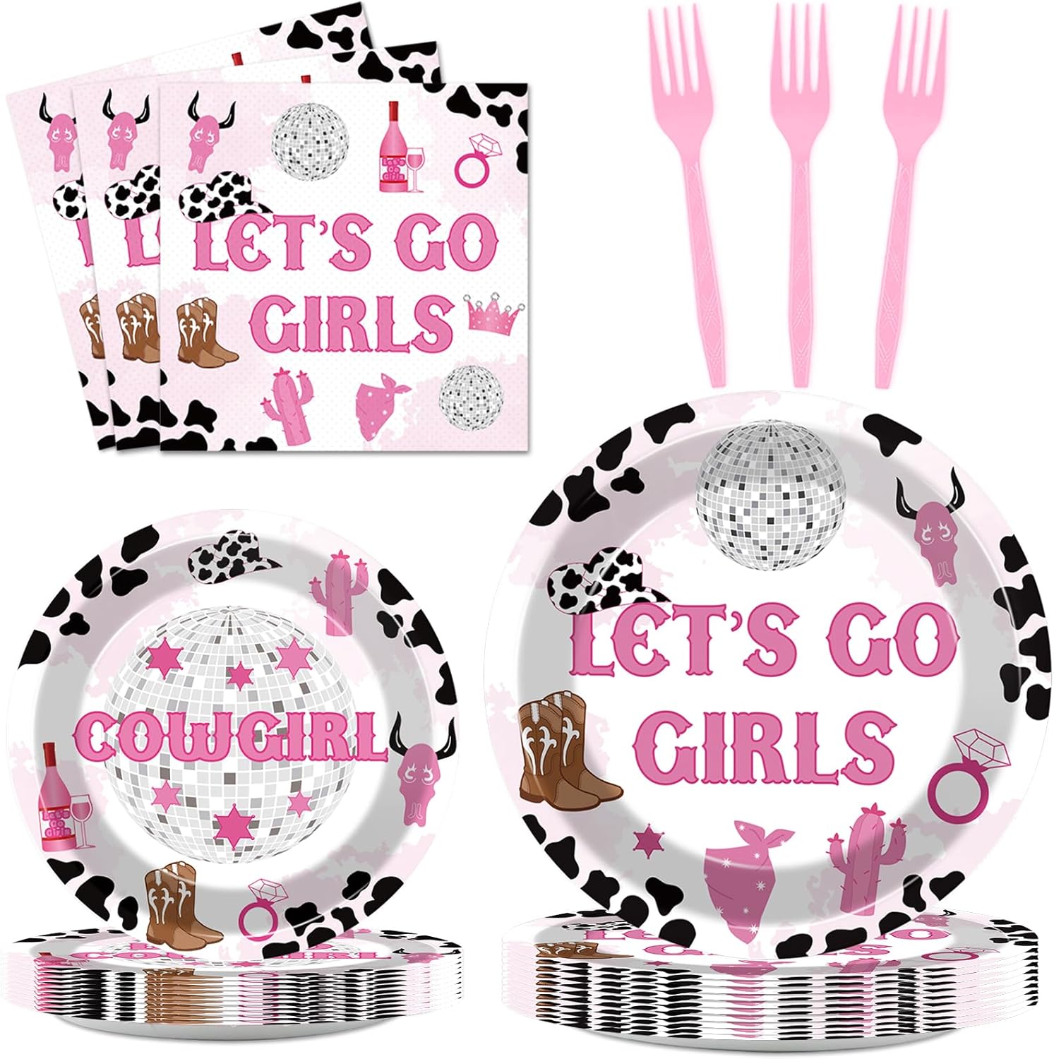 Amazon.com: 96 Pieces Lets Go Girls Party Plates Cowgirl Theme Party ...
