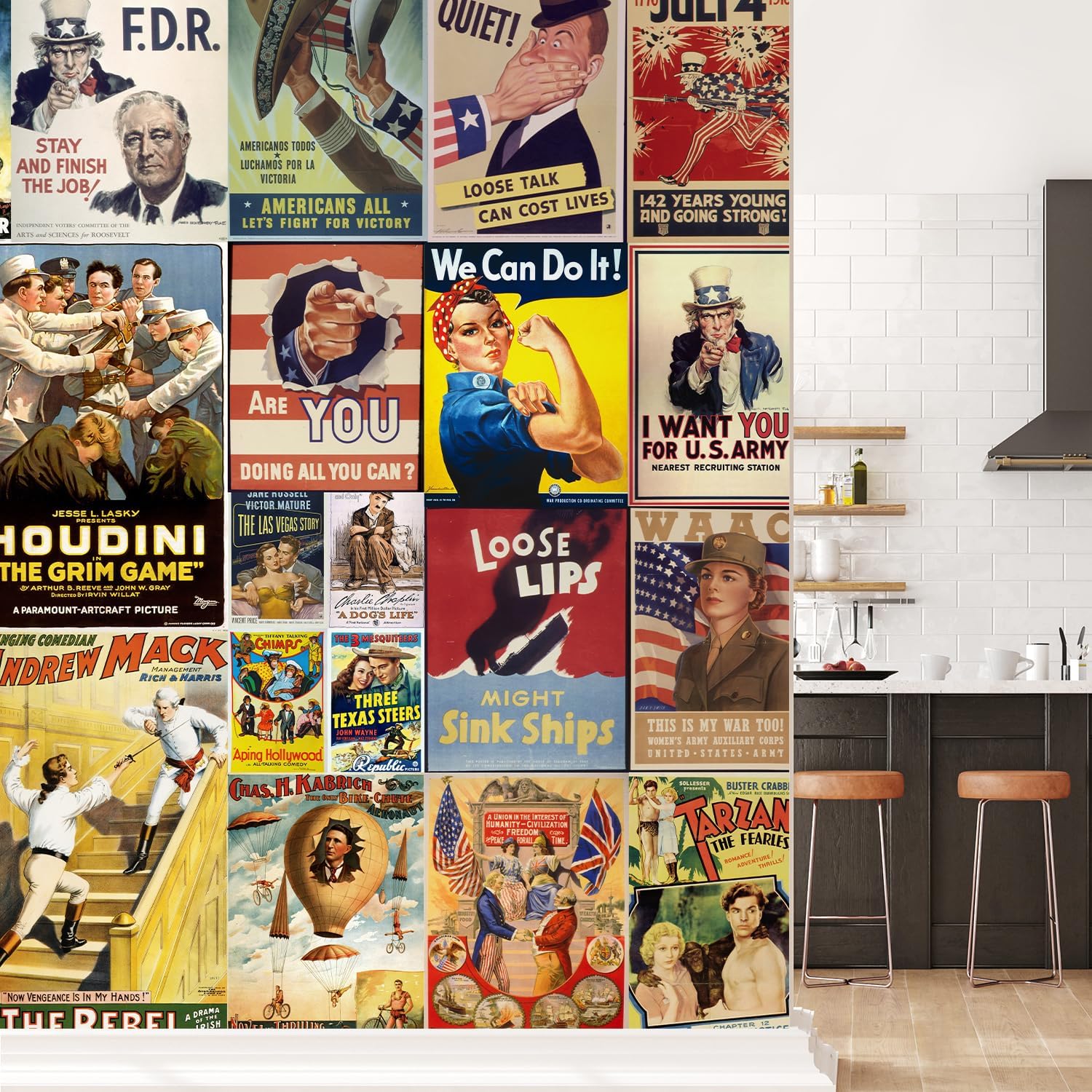 wall26 Peel and Stick Wallpapaer American Posters Collage with Vintage ...