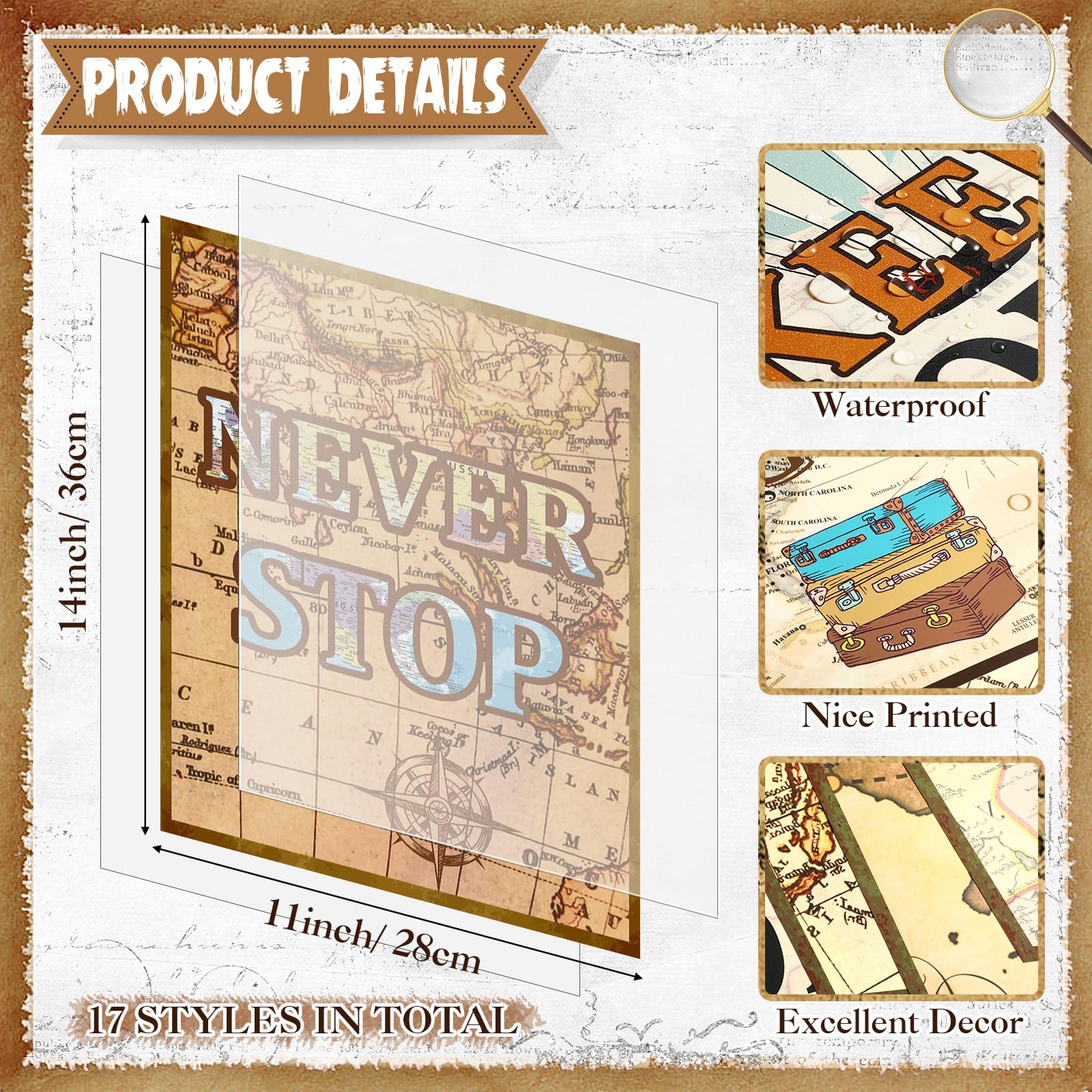 Snapklik.com : 17 Pcs Travel The Map Theme Bulletin Board Posters ...
