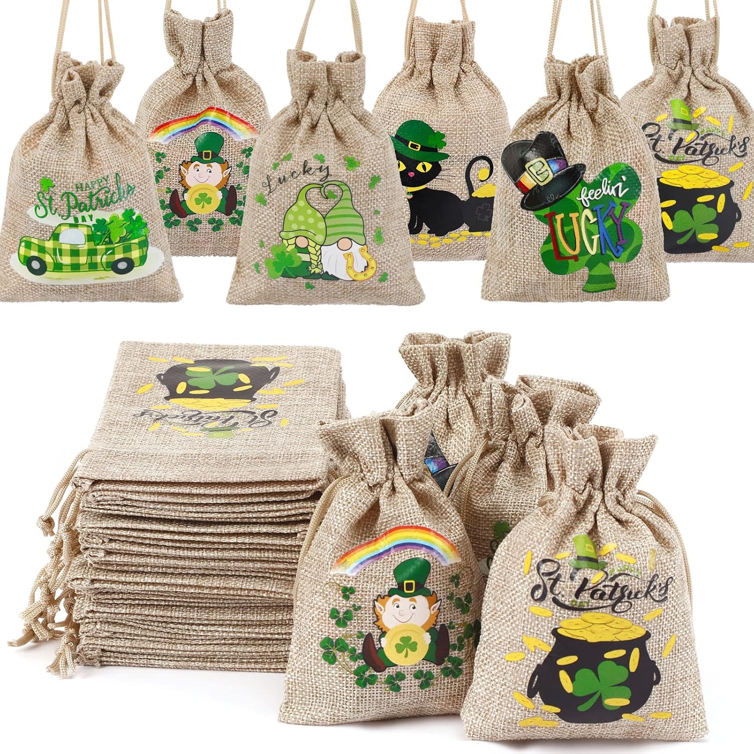 Amazon.com: JUNEBRUSHS St Patricks Day Burlap Gift Bags, 42 Pack St ...