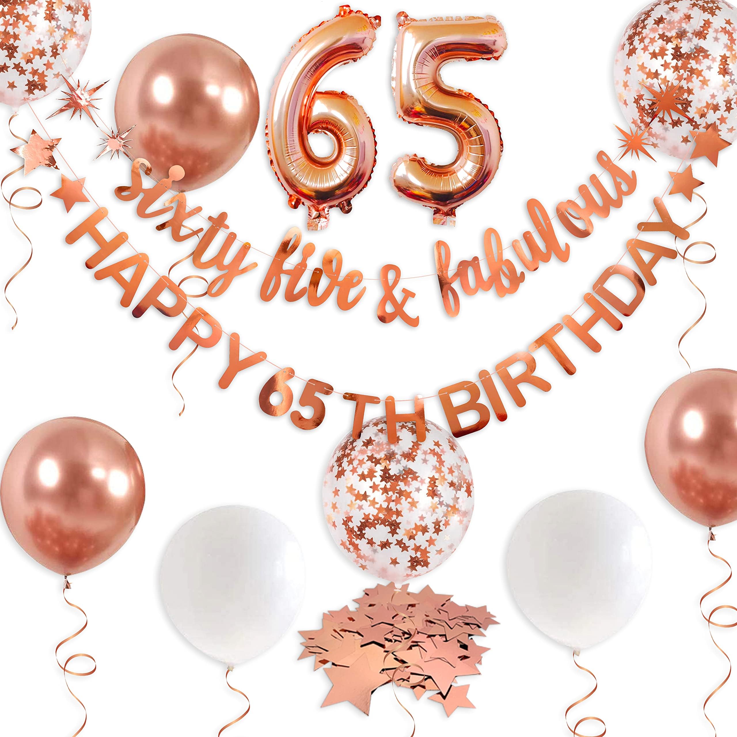 Amazon.com: Rose Gold Sixty Five & Fabulous Happy 65th Birthday Banner ...