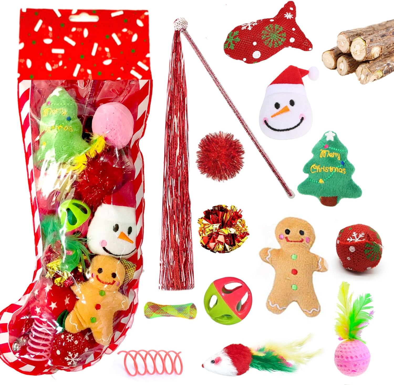 2 x Cat Toy Stockings - Festive Fun For Your Furry Friend. Balls, Mice ...