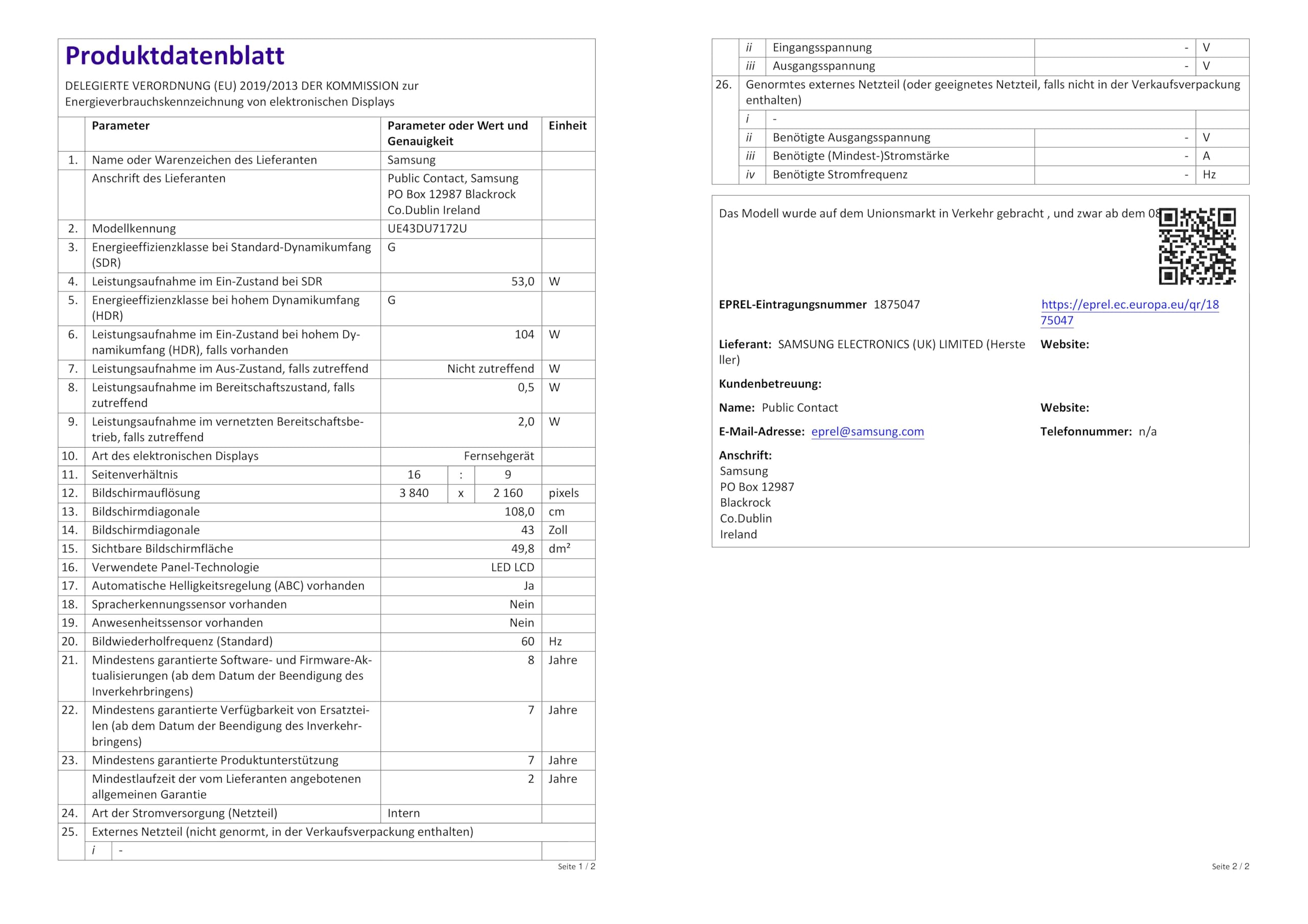Samsung RU7099 108 cm (43 Zoll) LED Fernseher (Ultra HD, HDR, Triple ...