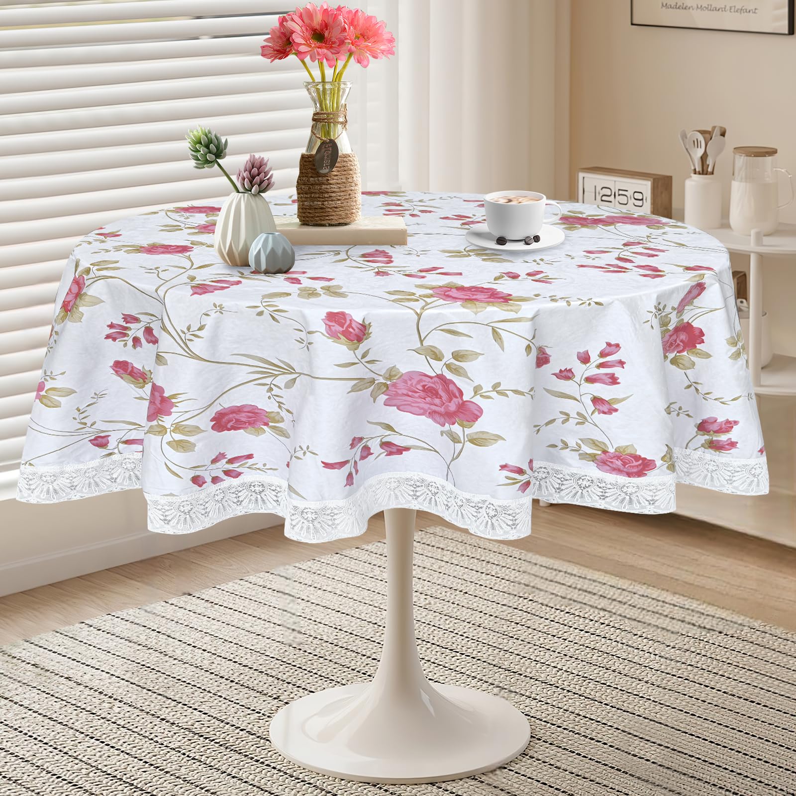 Amazon.com: Round Vinyl Tablecloth, 60 Inch Round Tablecloth with ...