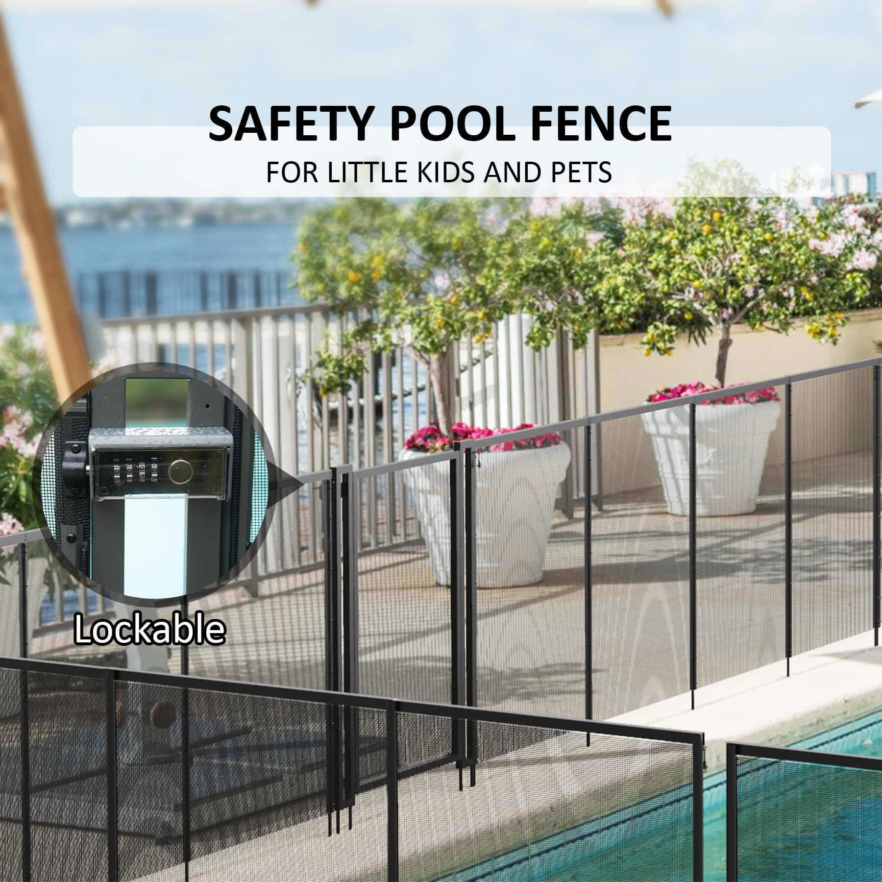 Domi Pool Fence, DIY Pool Safety Fence for Inground Pools, Removable Pool Fencing for Outdoor ...