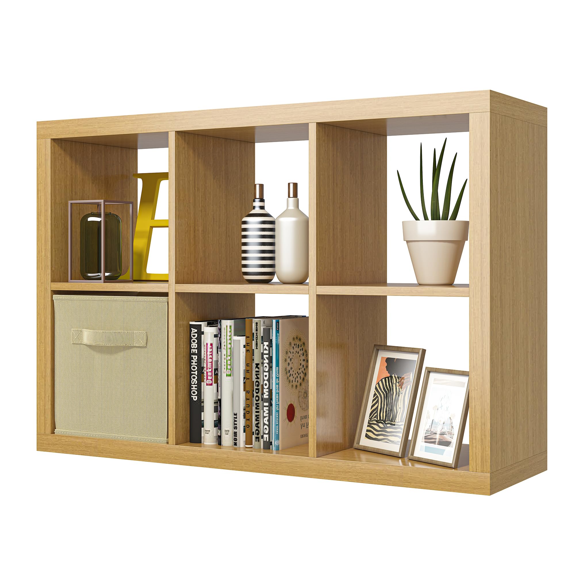 Amazon.com: Bookshelf with Storage Bin, 6-Cube Storage Organizer ...