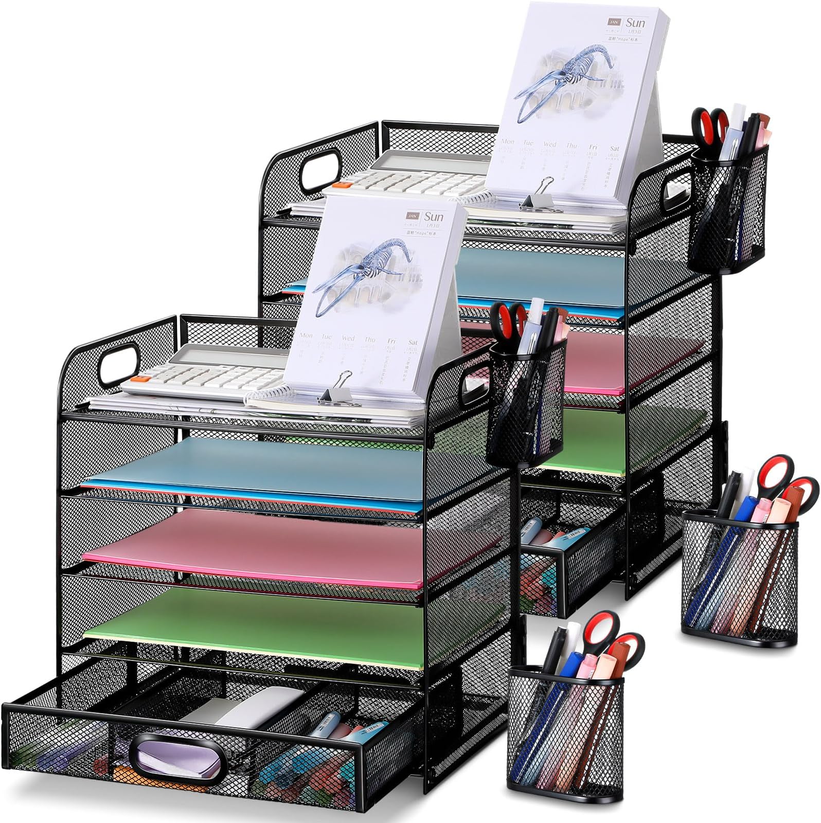 Amazon.com: 2 Pack 5-Tier Desktop File Sorter Desk Metal Letter Tray ...