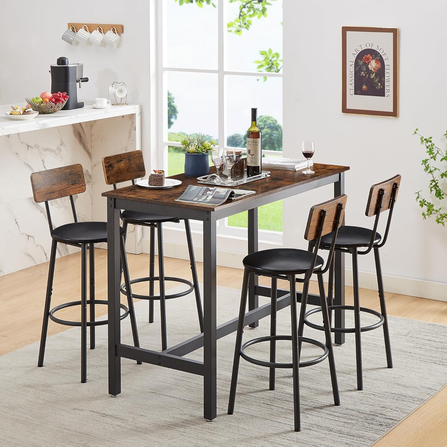 Amazon.com - ROCKINGRUN Dining Table Set for 4, Bar Table and Chairs ...