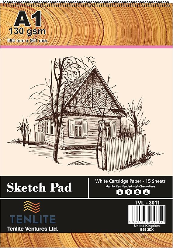 Large A1 Artist’s Sketch Pad Spiral Bound, Hardback Drawing Pads White ...