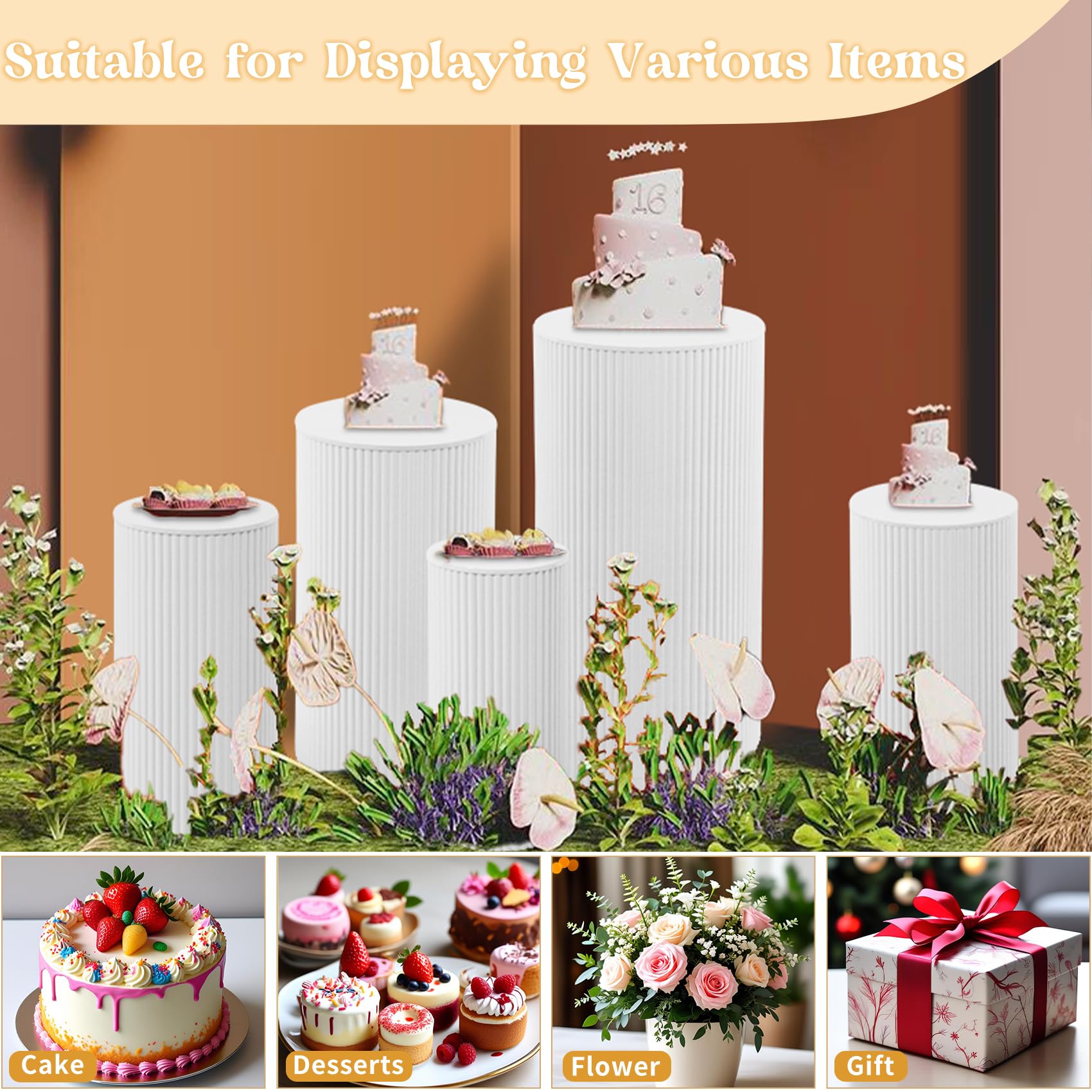 Snapklik.com : 5 Pcs Metal Pleated Cylinder Pedestal Stands For Party ...