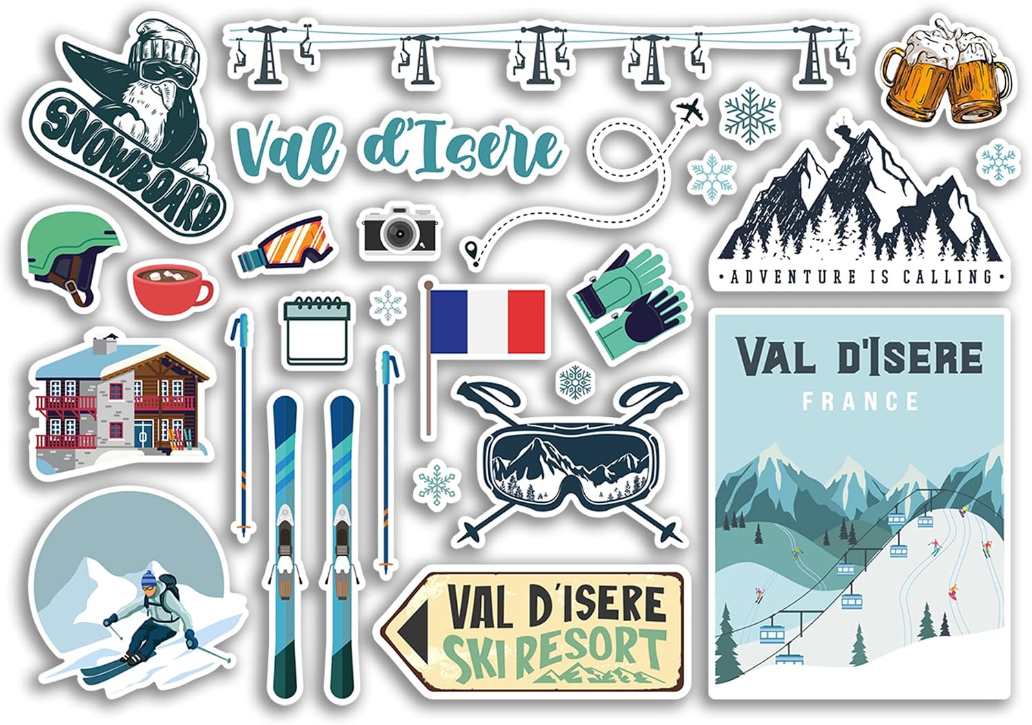 A5 Sticker Sheet Val d'Isere Vinyl Stickers - France Ski Resort ...
