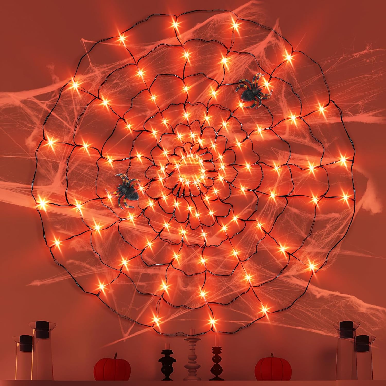 Amazon.com: Caplidou 96 LED Halloween Spider Web Lights, Light Up ...