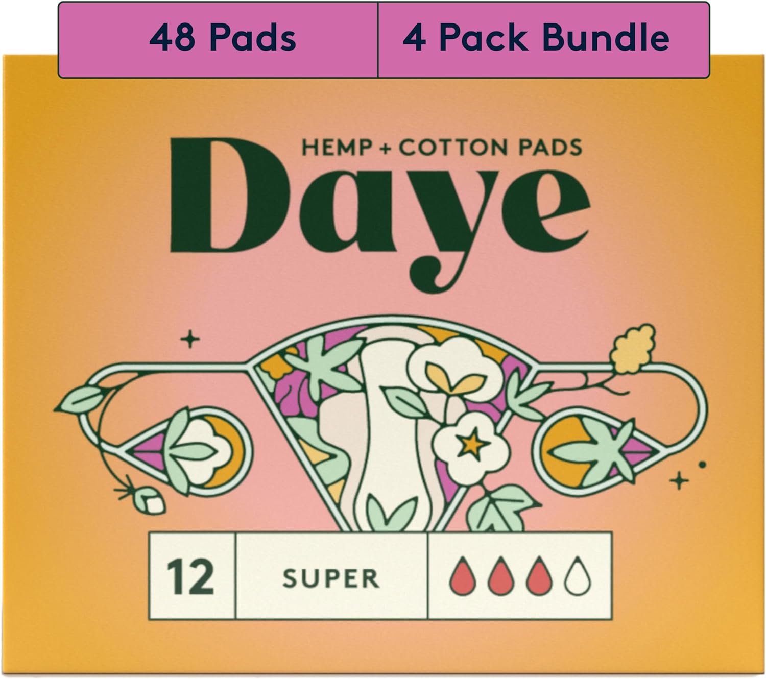 Amazon.com: Daye Organic Hemp Fiber Menstrual Pads (Super 48) : Health ...