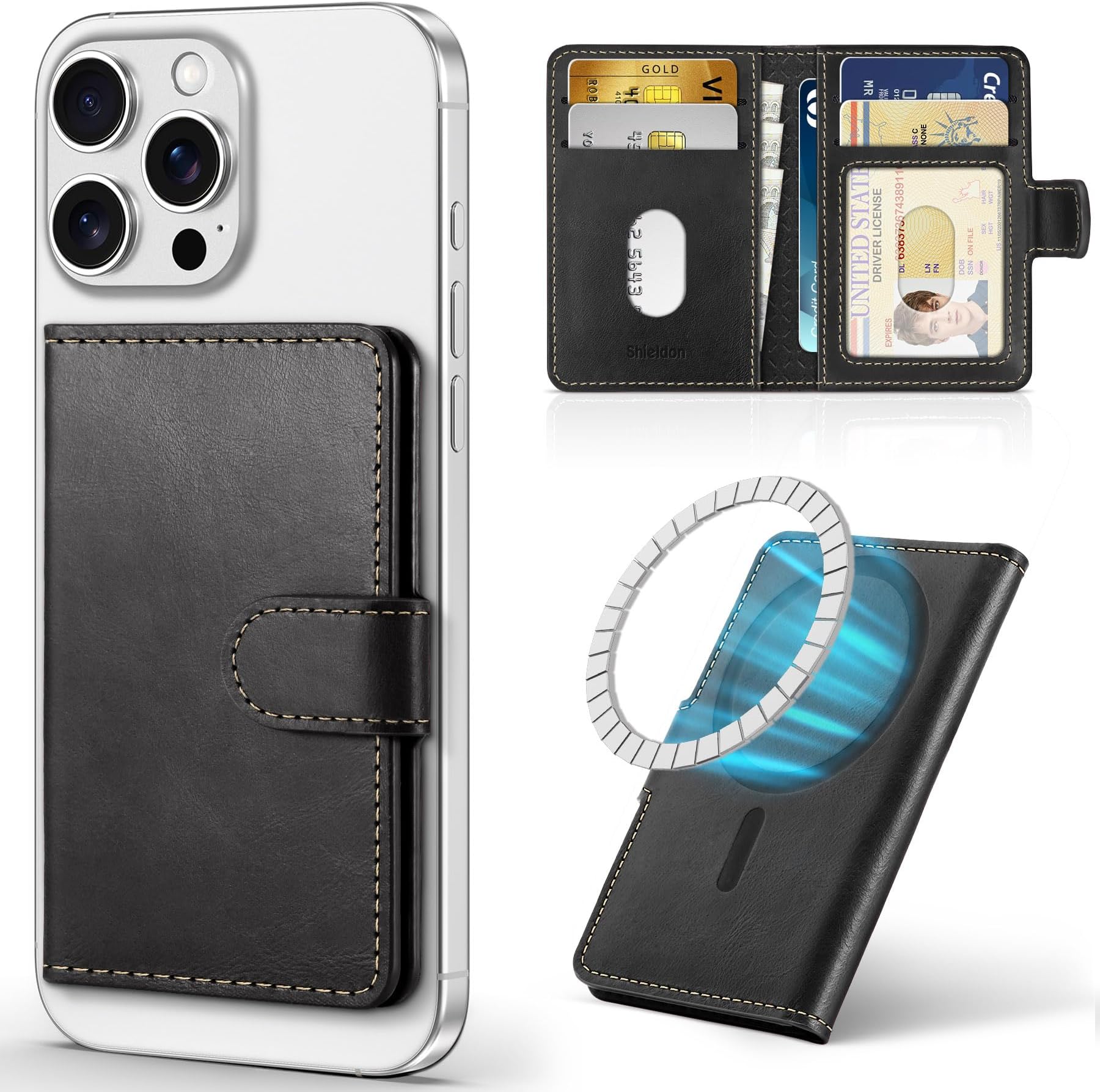 Amazon.com: SHIELDON for MagSafe Genuine Leather Magnetic Phone Wallet ...